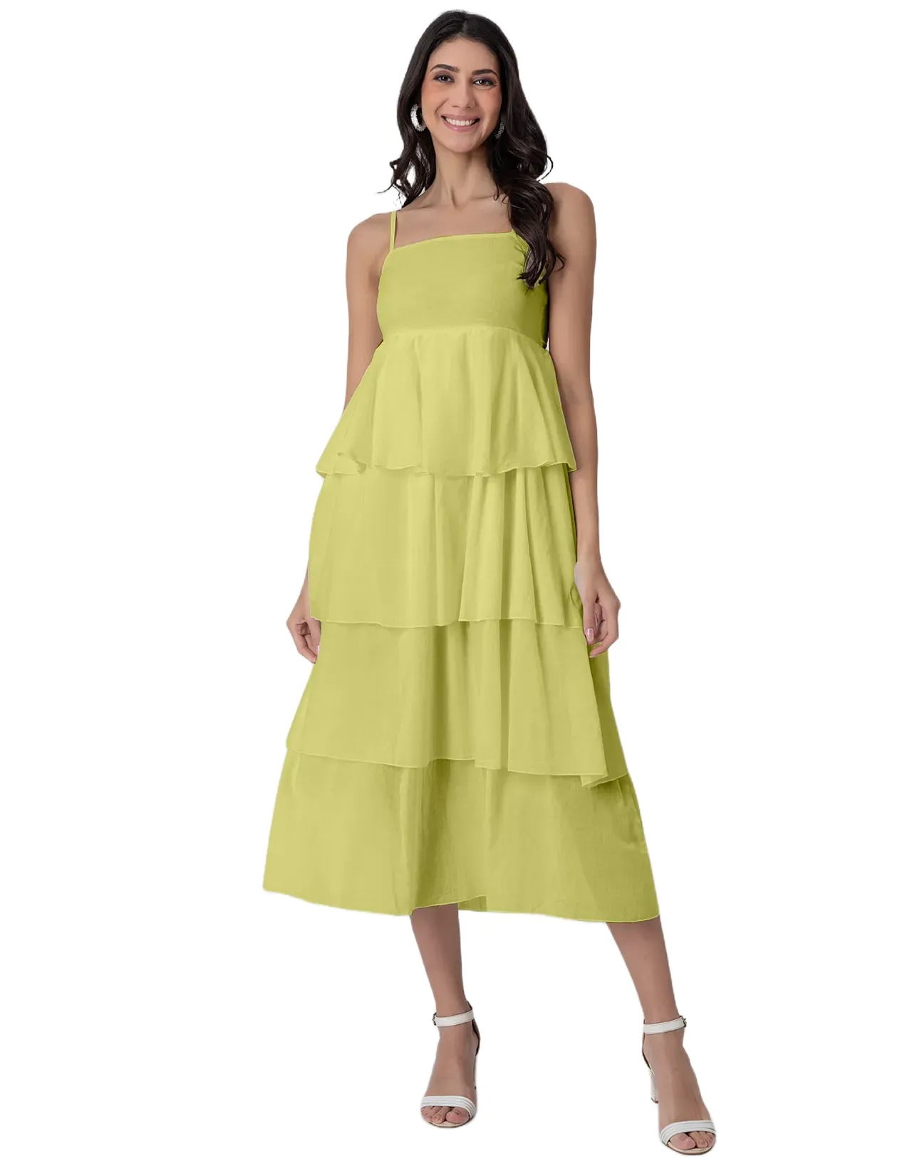Moomaya Chic Layered Frill Long Dress, Spaghetti Strap Resort & Brunch ...