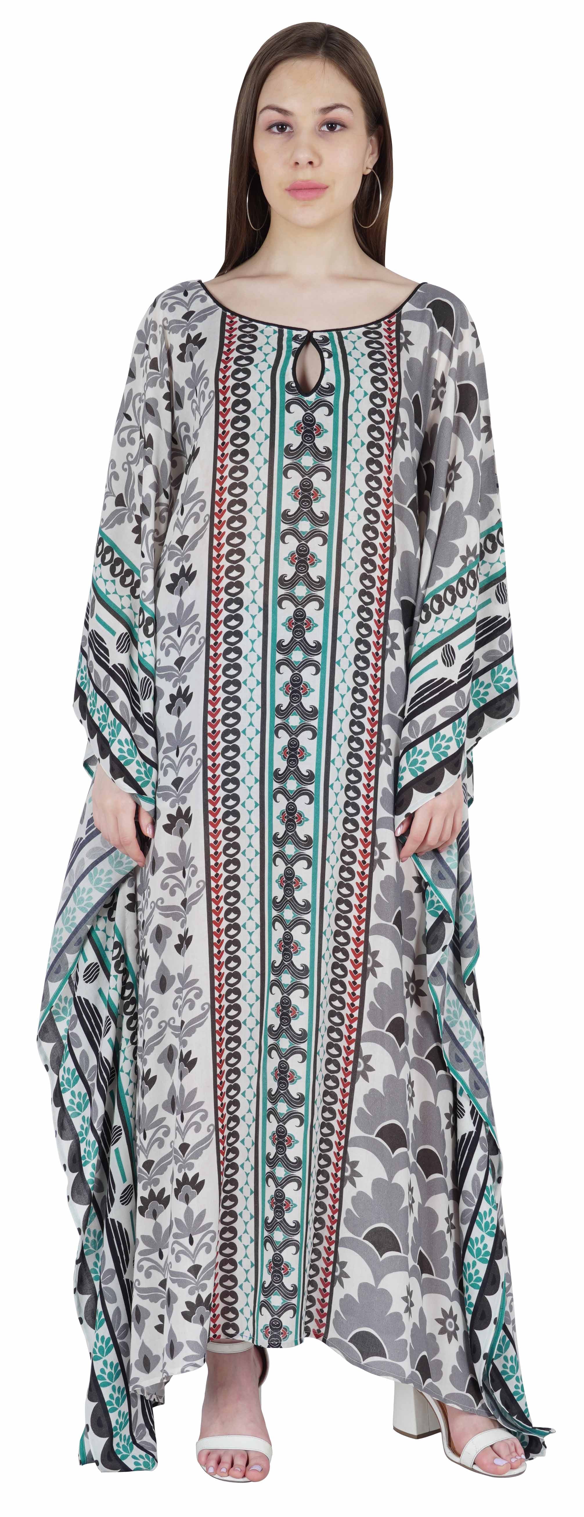 Moomaya Cotton Kaftan Cover Up Printed Kimono Sleeve Long Maxi Caftan ...