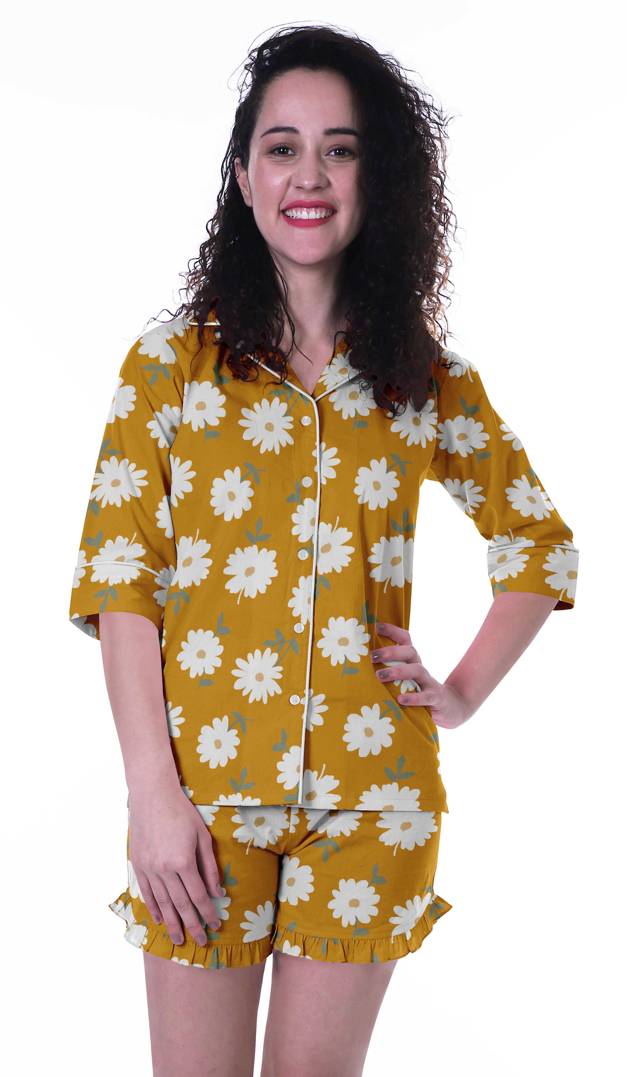 Moomaya Cotton PJ Sets With Shorts 2 Piece Nightwear Shorts Set ...