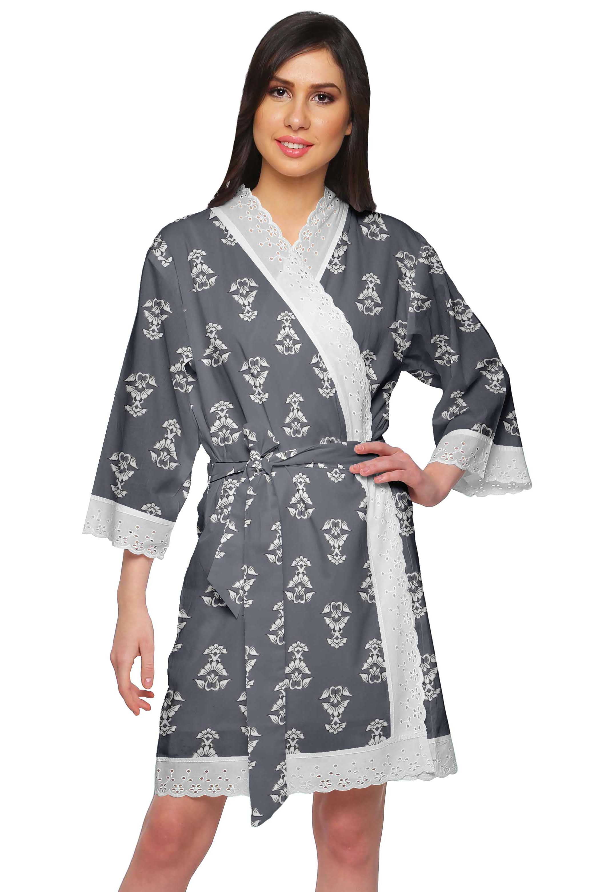 Moomaya Cotton Printed Robe For Women Kimono Getting Ready Bridesmaid ...