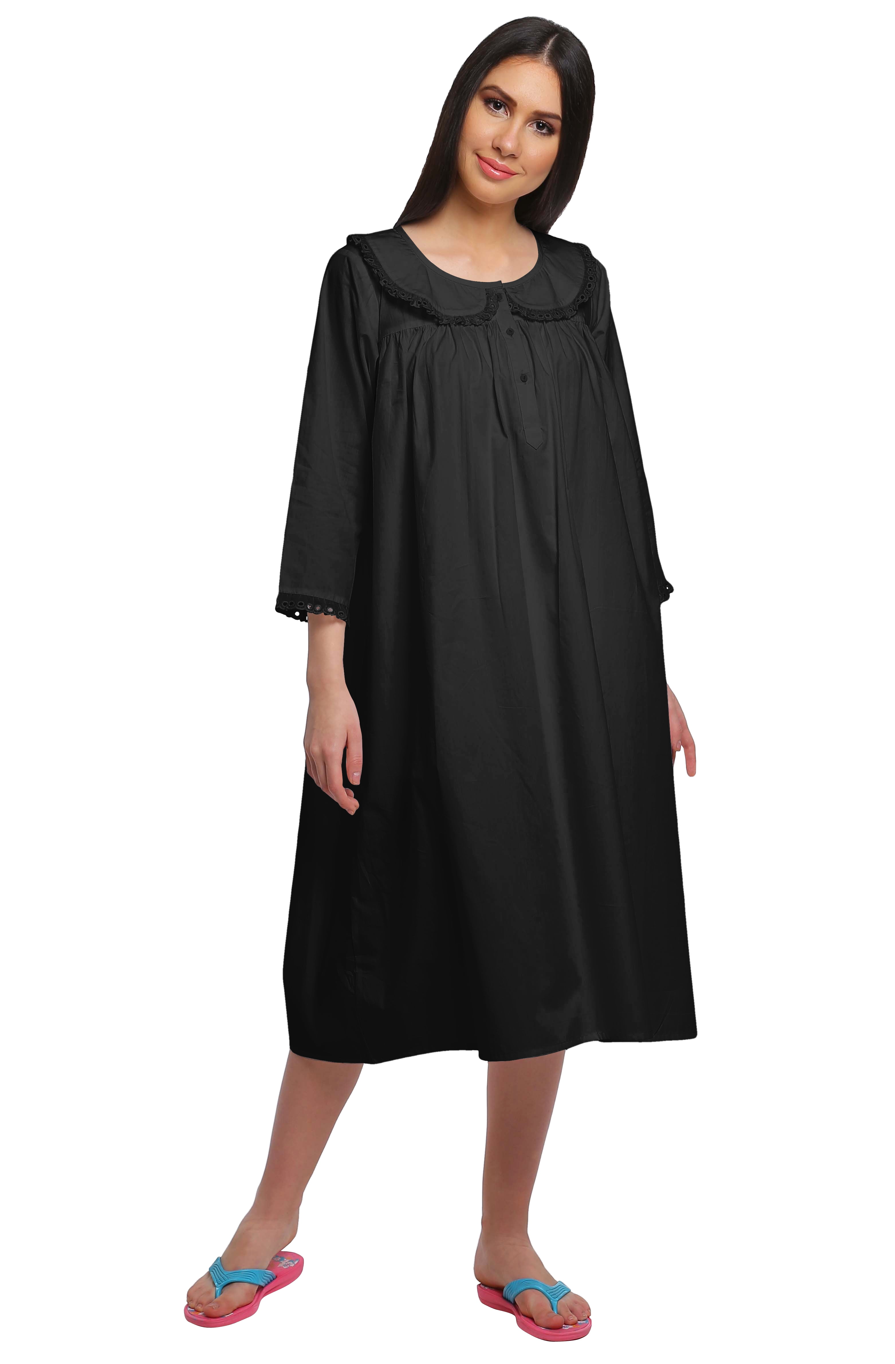 Moomaya Cotton Sleepwear For Ladies Solid Round Neck Button Placket ...