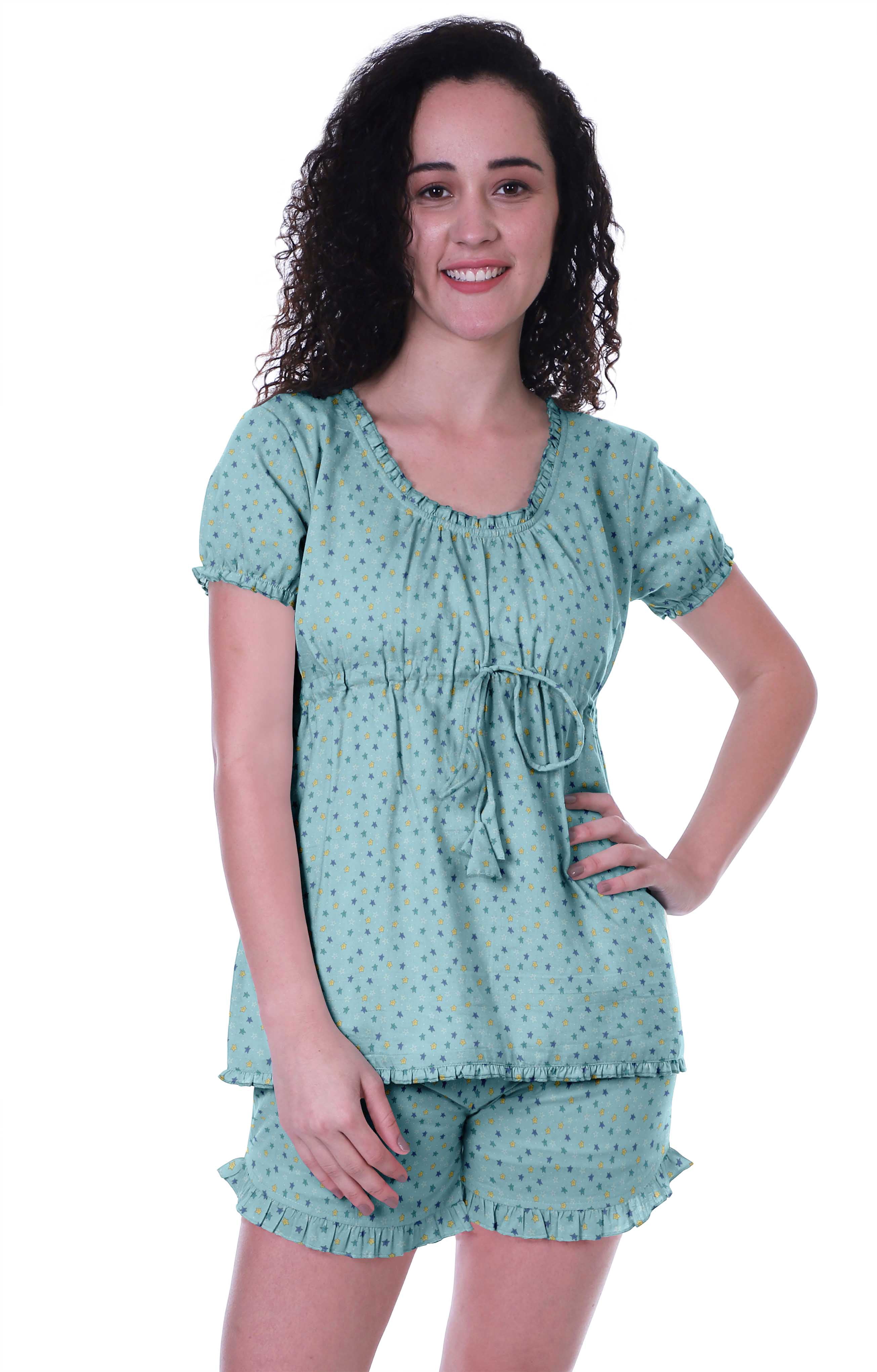 Moomaya Cotton Sleepwear For Women 2 Piece Nightwear Shorts Set, PJ ...