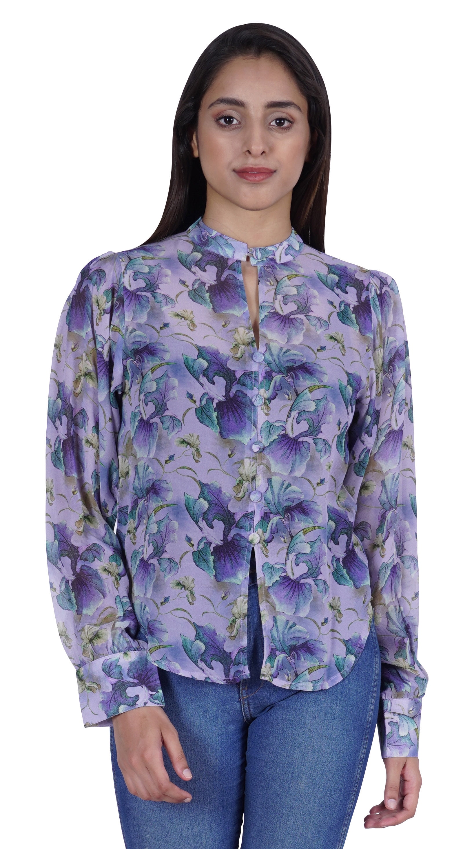 Moomaya Full Sleeve Sheer Top For Women Formal Shirt Printed Tunic ...