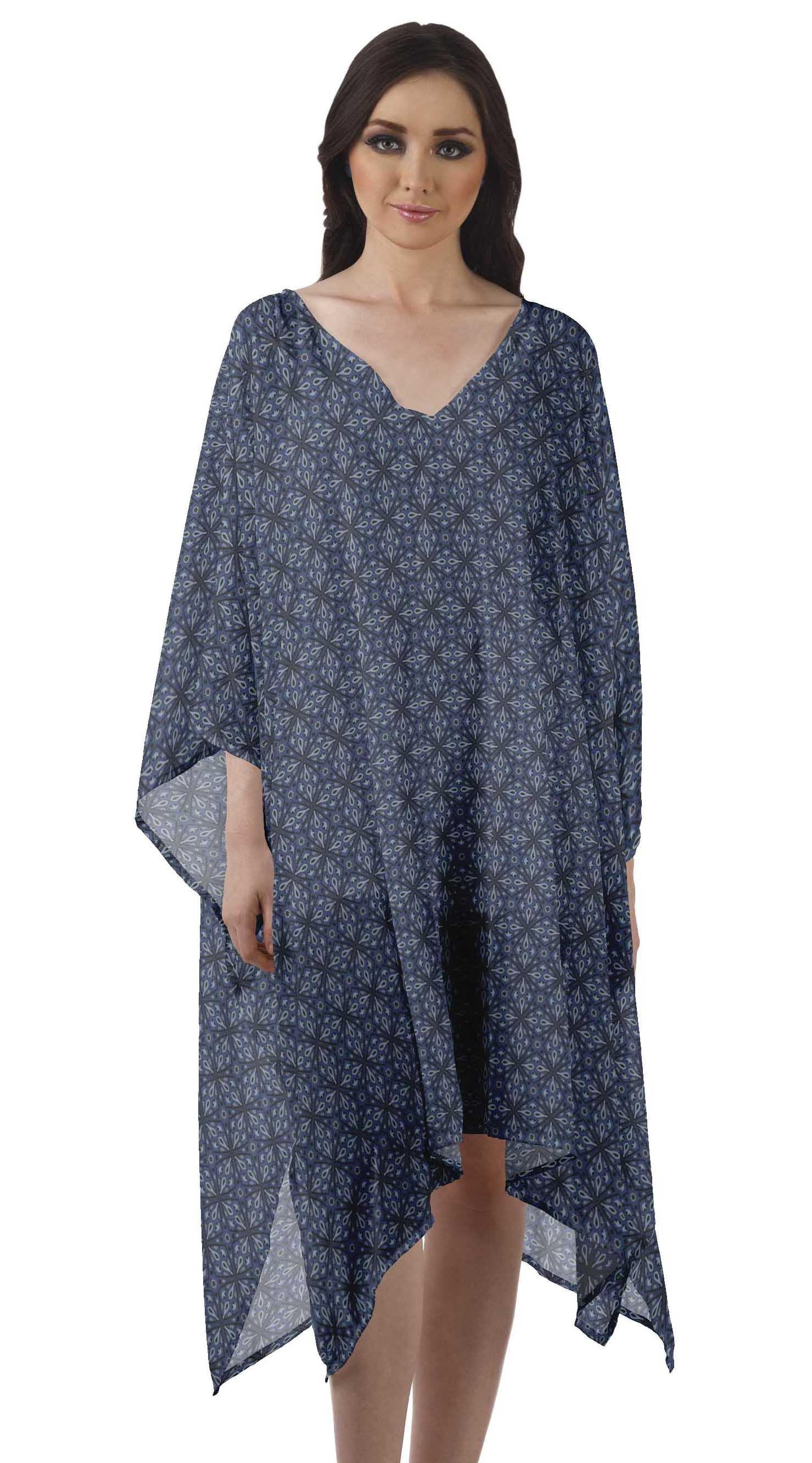 Moomaya Georgette Short Caftan Midi Dress Beach Swimwear Cover up ...