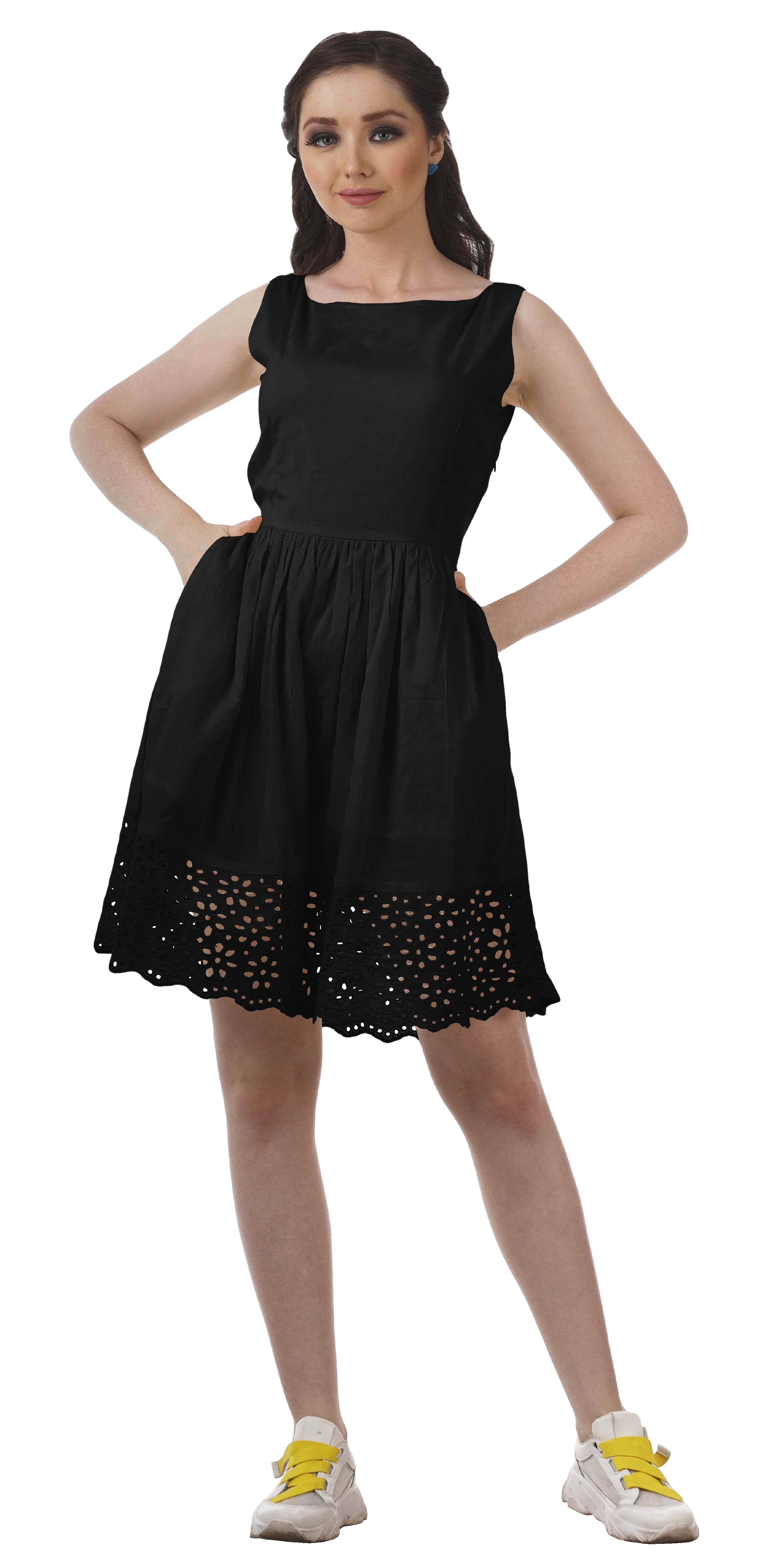 Moomaya Lace Cocktail Mini Dress Solid Sleeveless Casual Pouf Dress ...