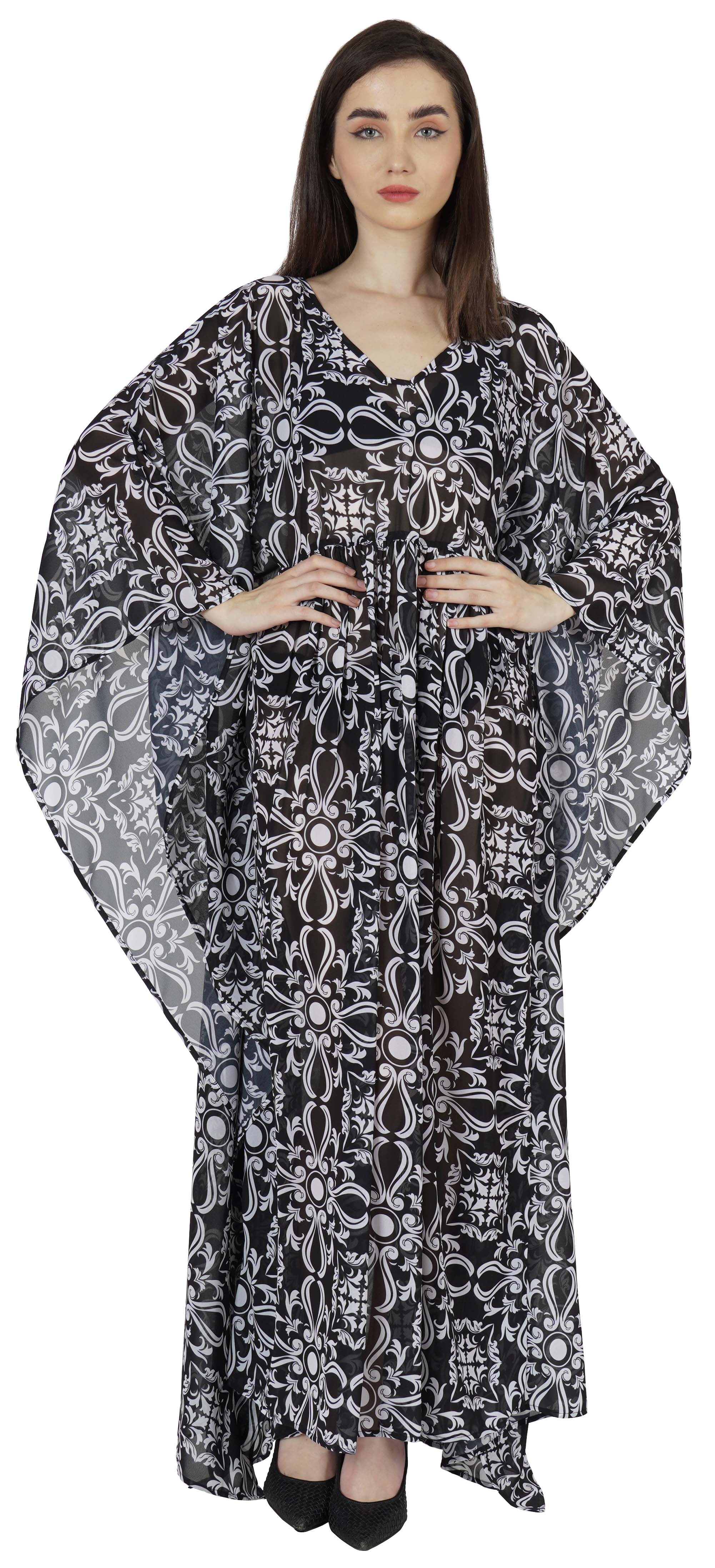 Moomaya Long Beach Sheer Kaftan Dress For Women Printed Beachwear V ...