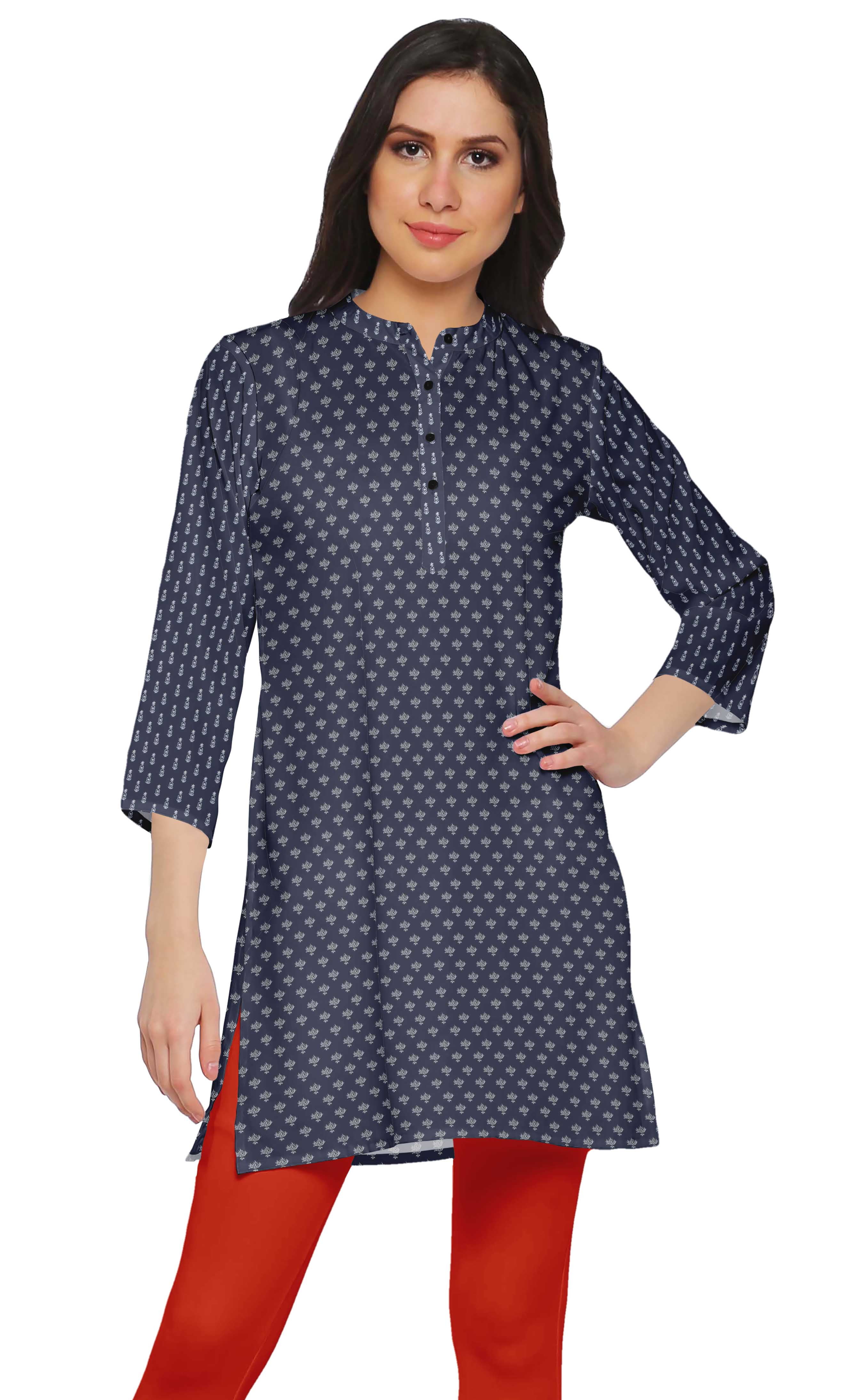 Moomaya Poly Crepe Mini Kurta Summer Tunic Printed Short Kurtis For ...