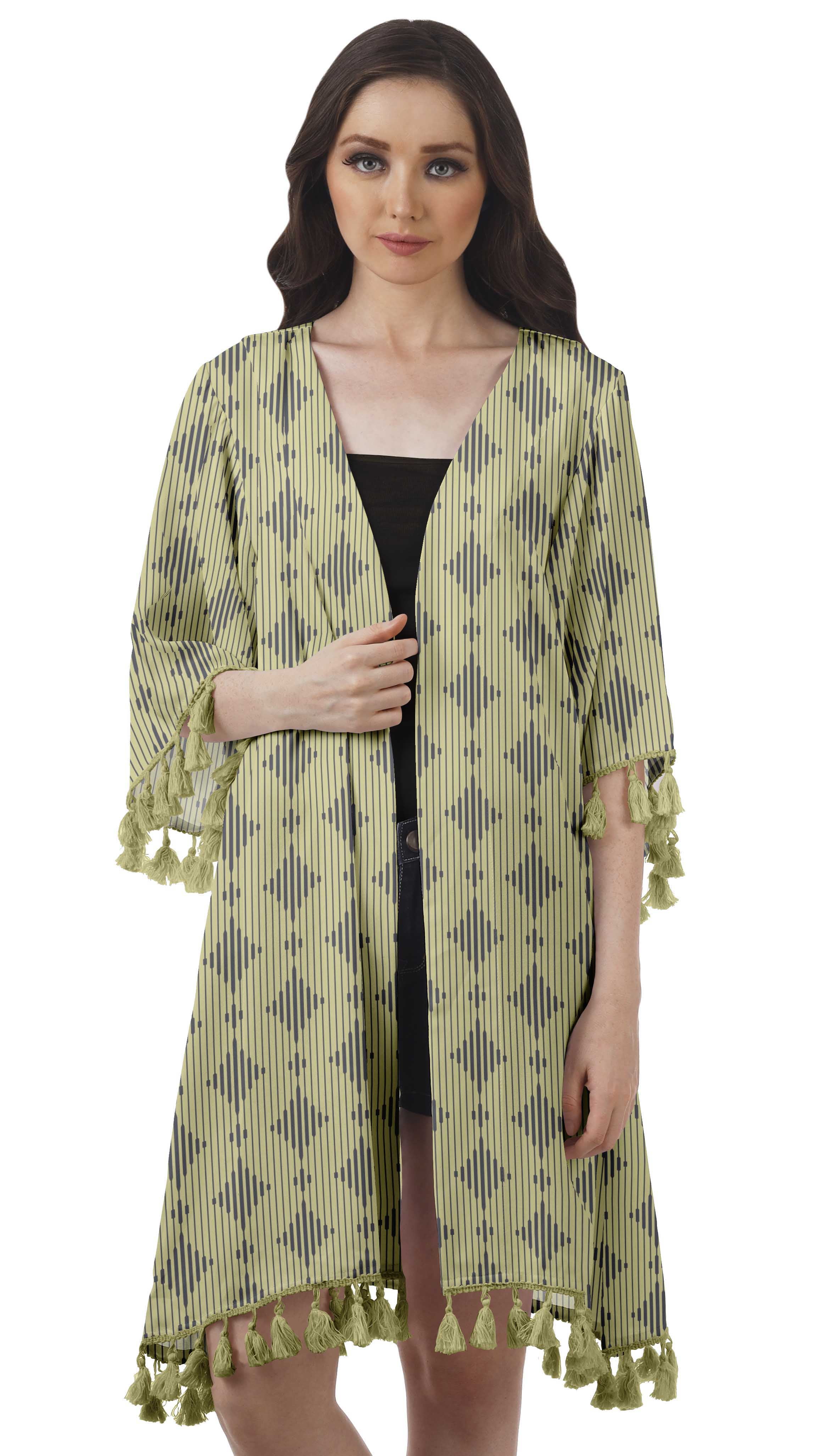 Moomaya Printed Beach Clothes For Women Fringes Shrug Swim Cover Up ...