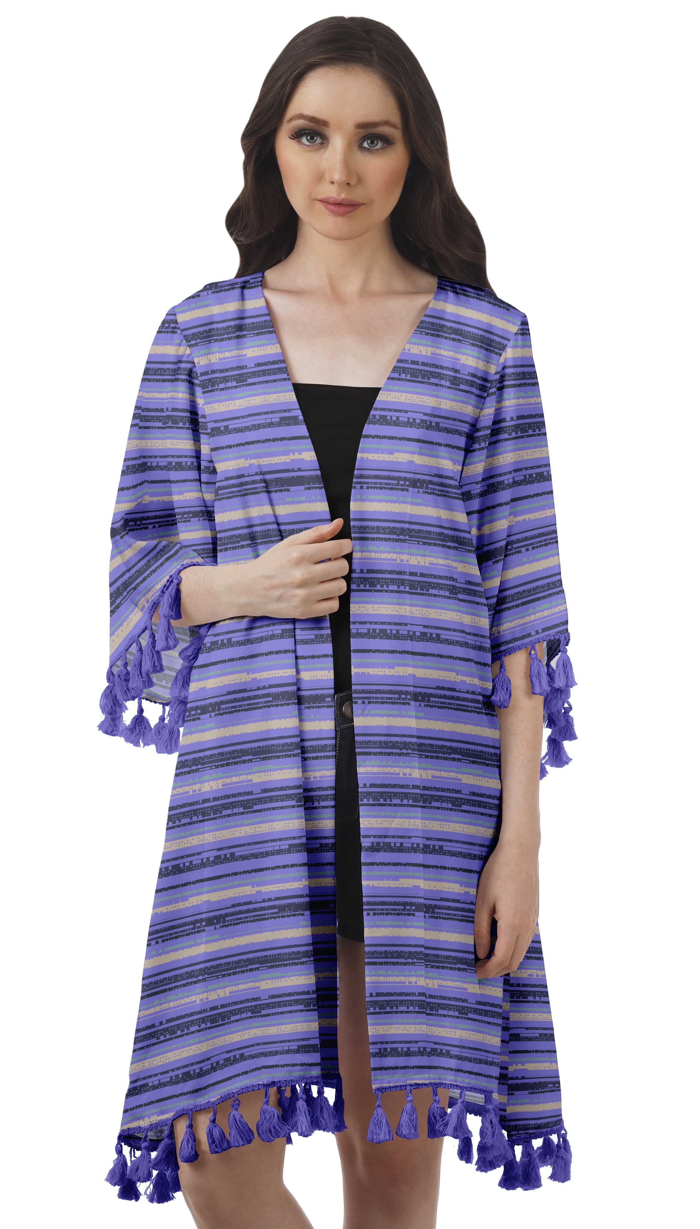 Moomaya Printed Beach Clothes For Women Fringes Shrug Swim Cover Up ...
