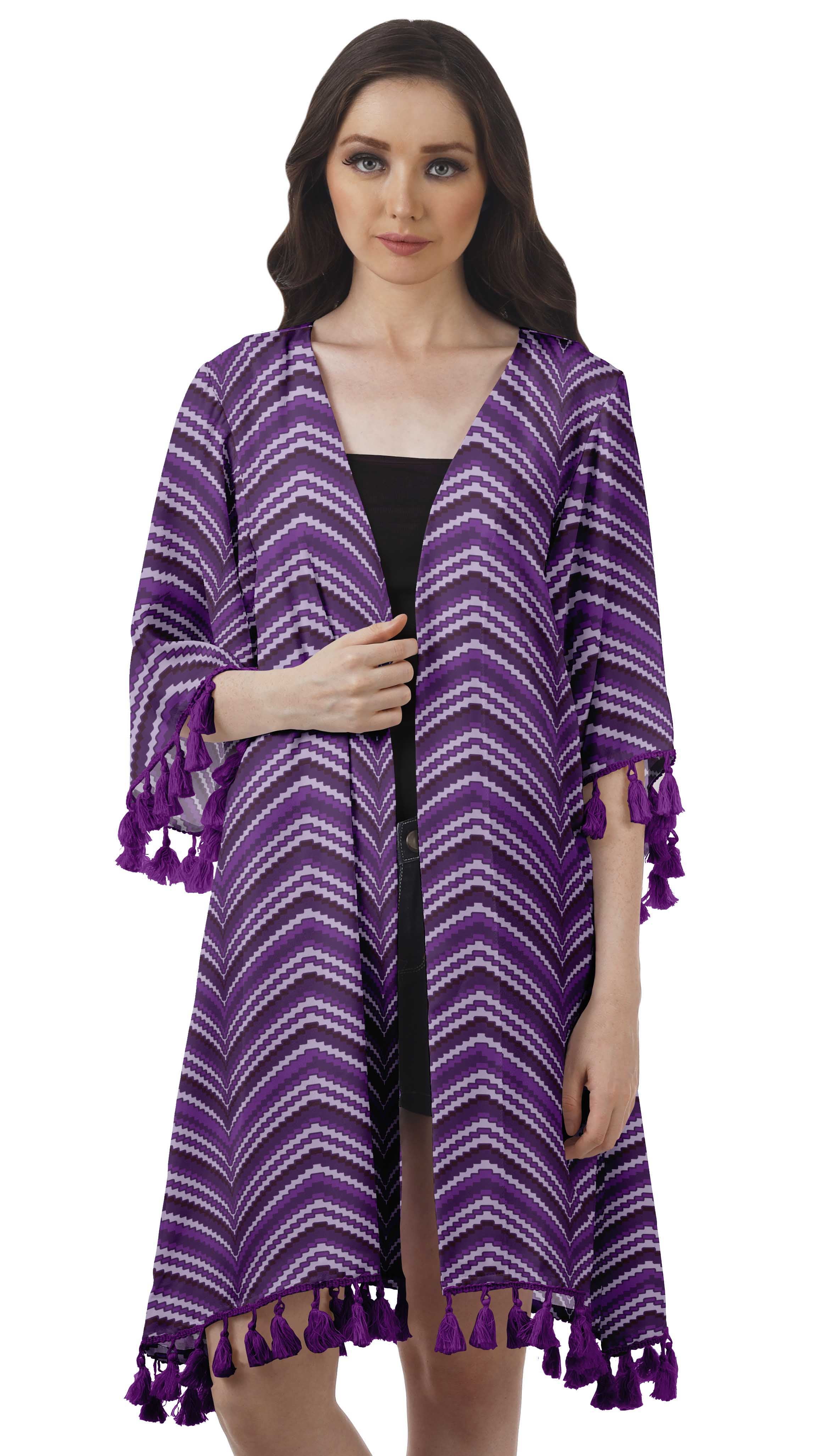 Moomaya Printed Beach Clothes For Women Fringes Shrug Swim Cover Up ...