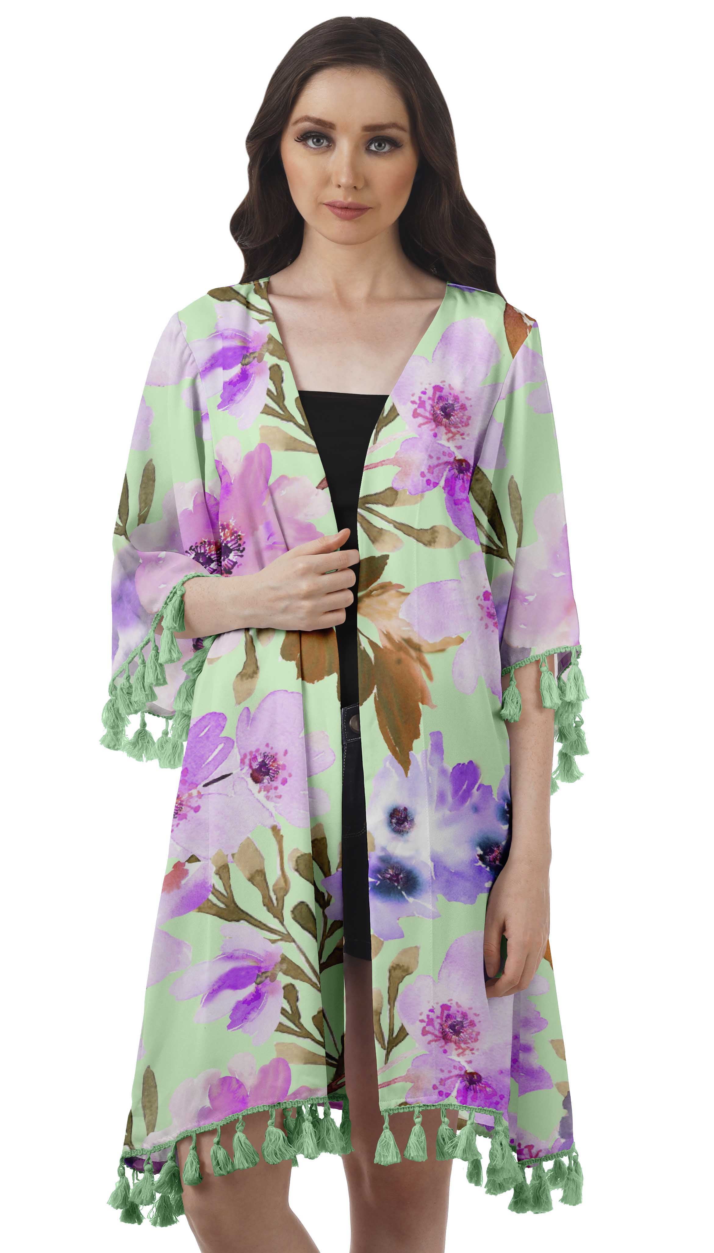 Moomaya Printed Beach Clothes For Women Fringes Shrug Swim Cover Up ...