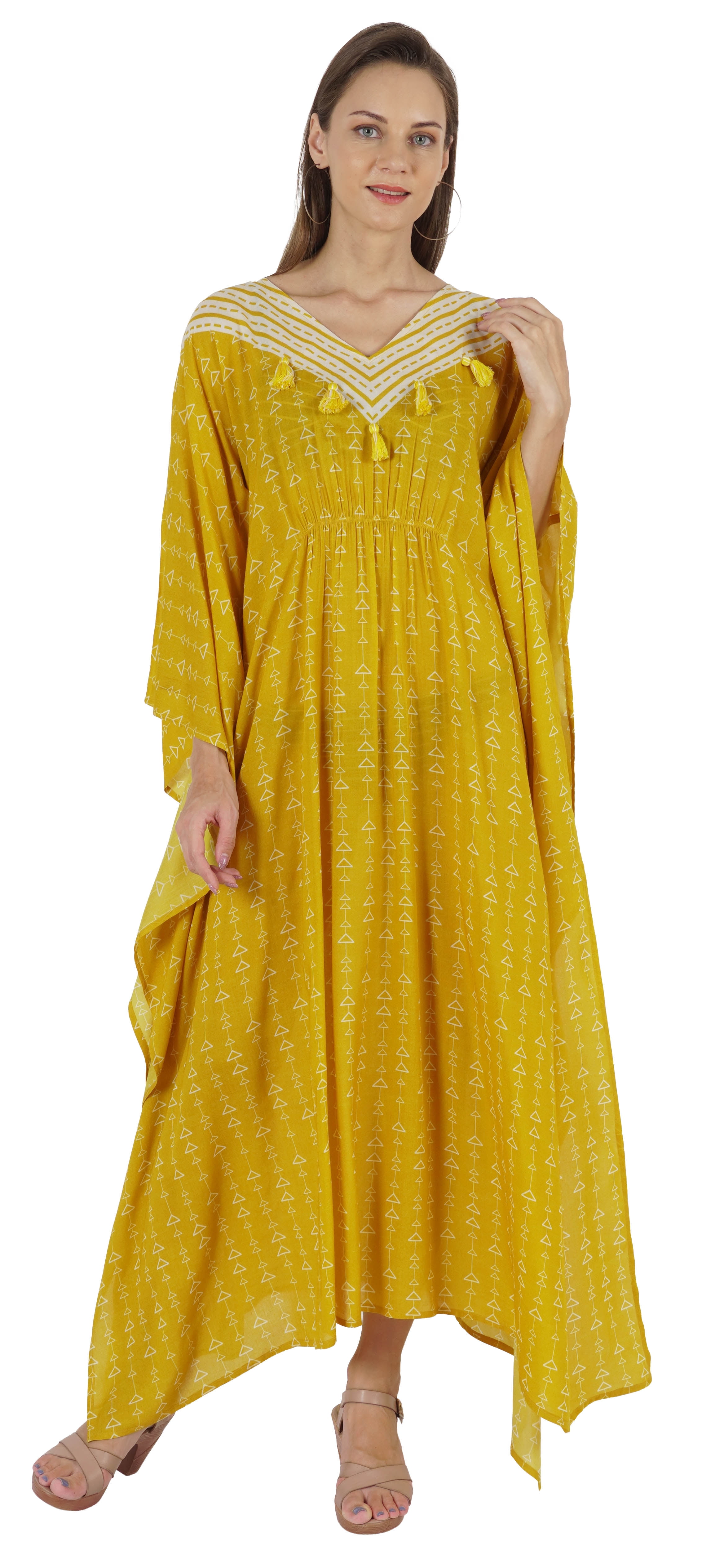 Moomaya Printed Caftan Gown Maxi Dress For Women Beachwear Party Kimono ...
