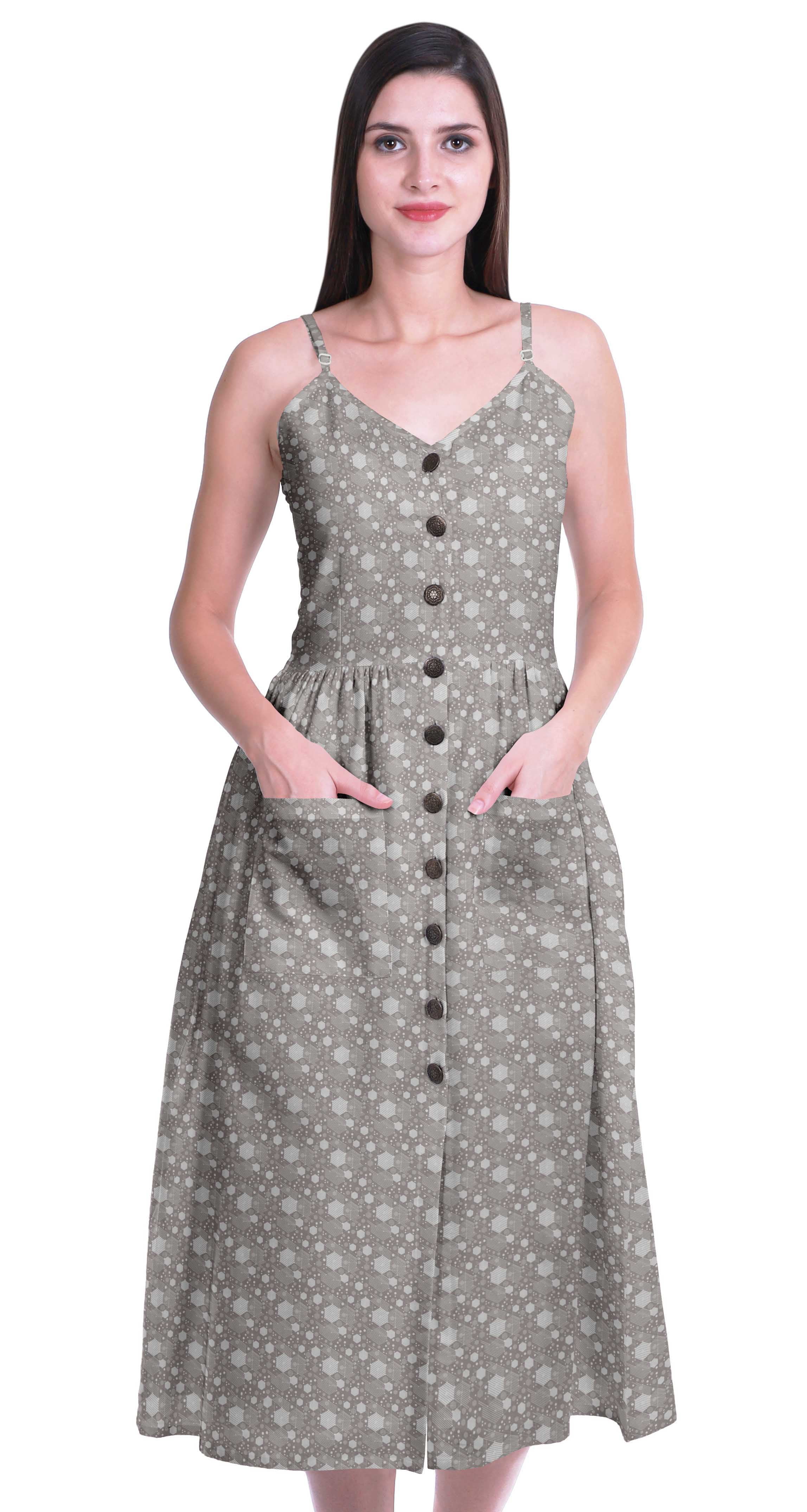 Moomaya Printed Cotton Casual Spaghetti Strap Dress Flared Maxi Summer ...