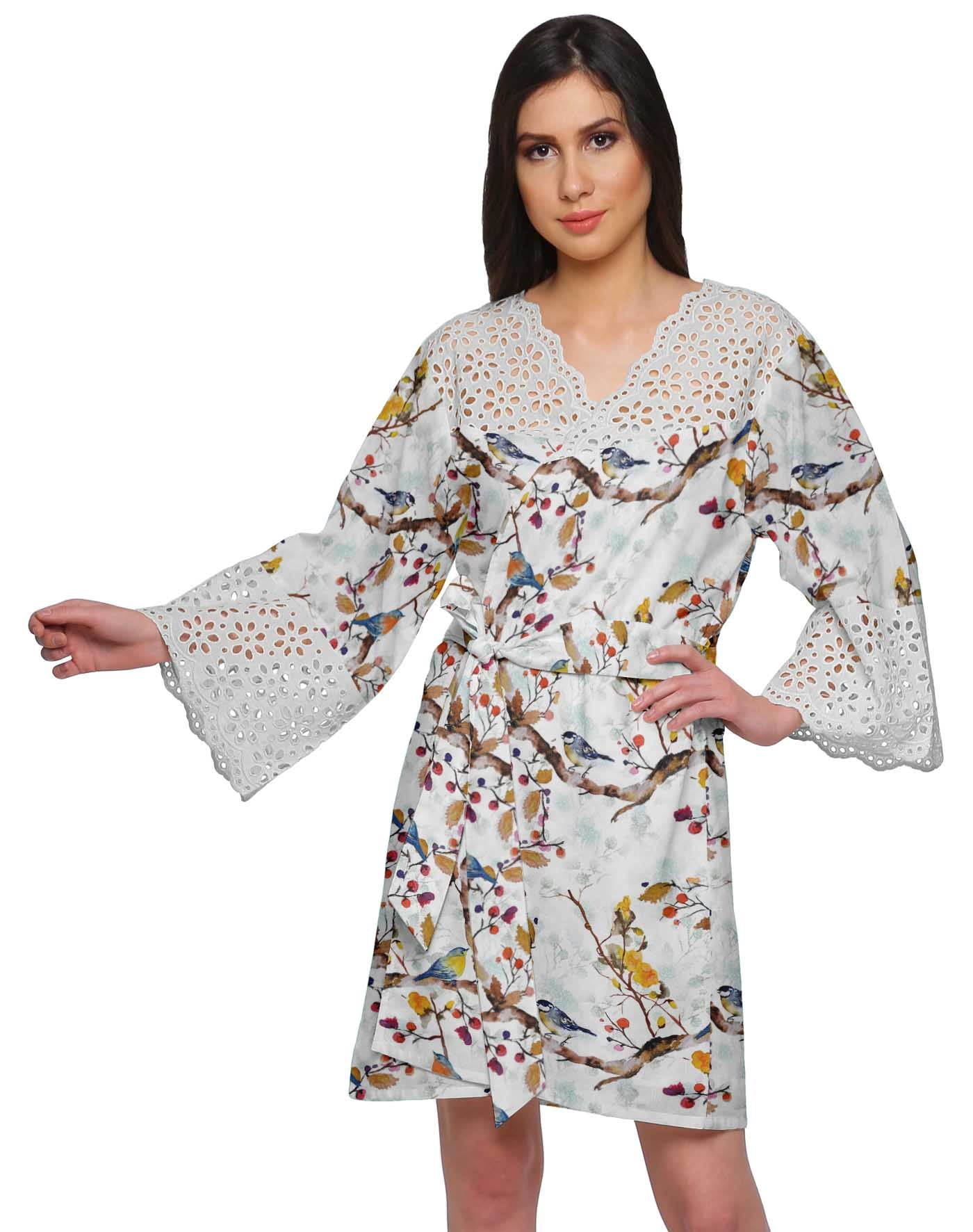 Moomaya Printed Cotton Venice Lace Bridesmaid Robe Short Robes For ...