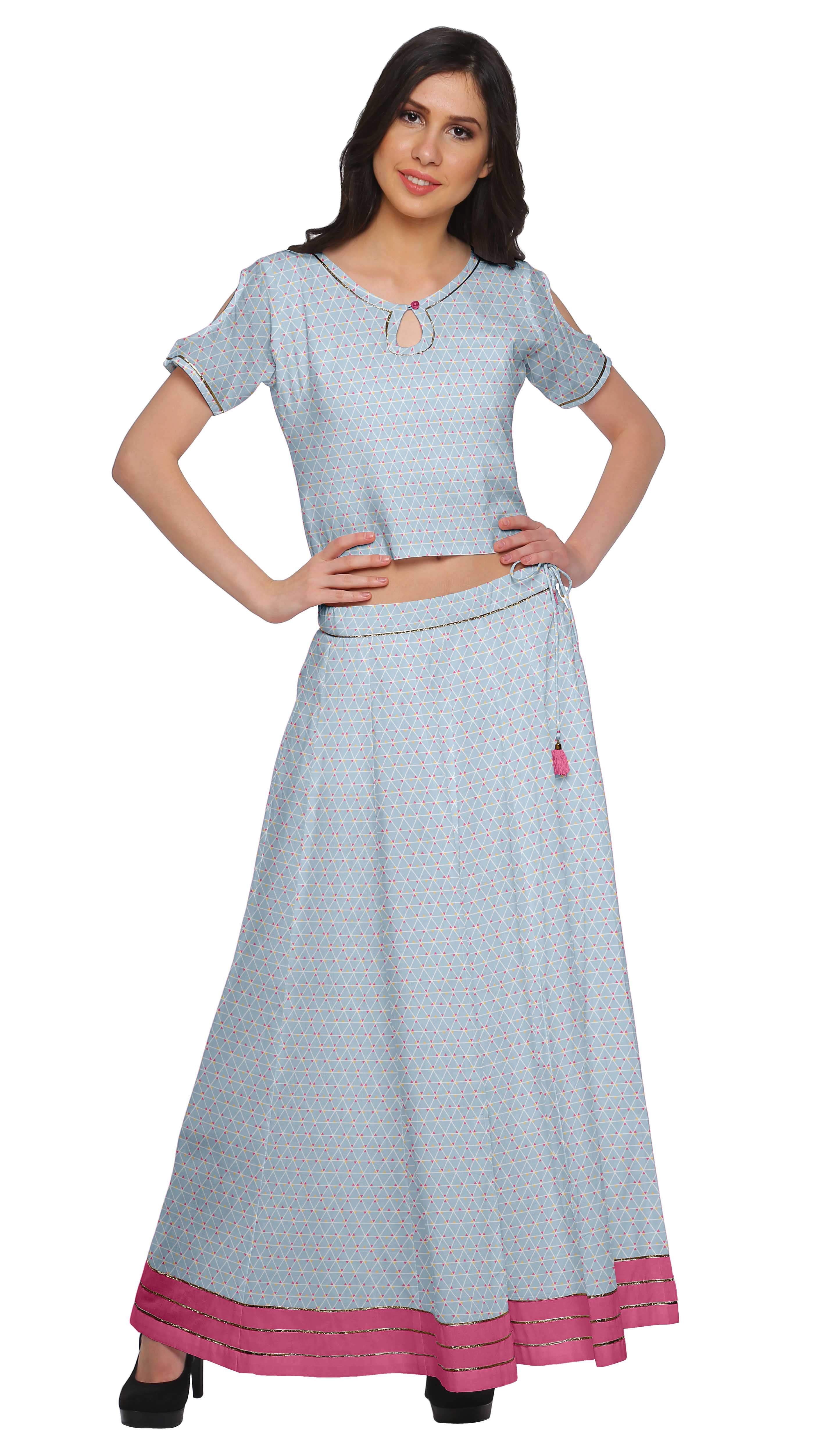 Moomaya Printed Elegant Crop Top And Long Skirt Set Ethnic Dresses For ...