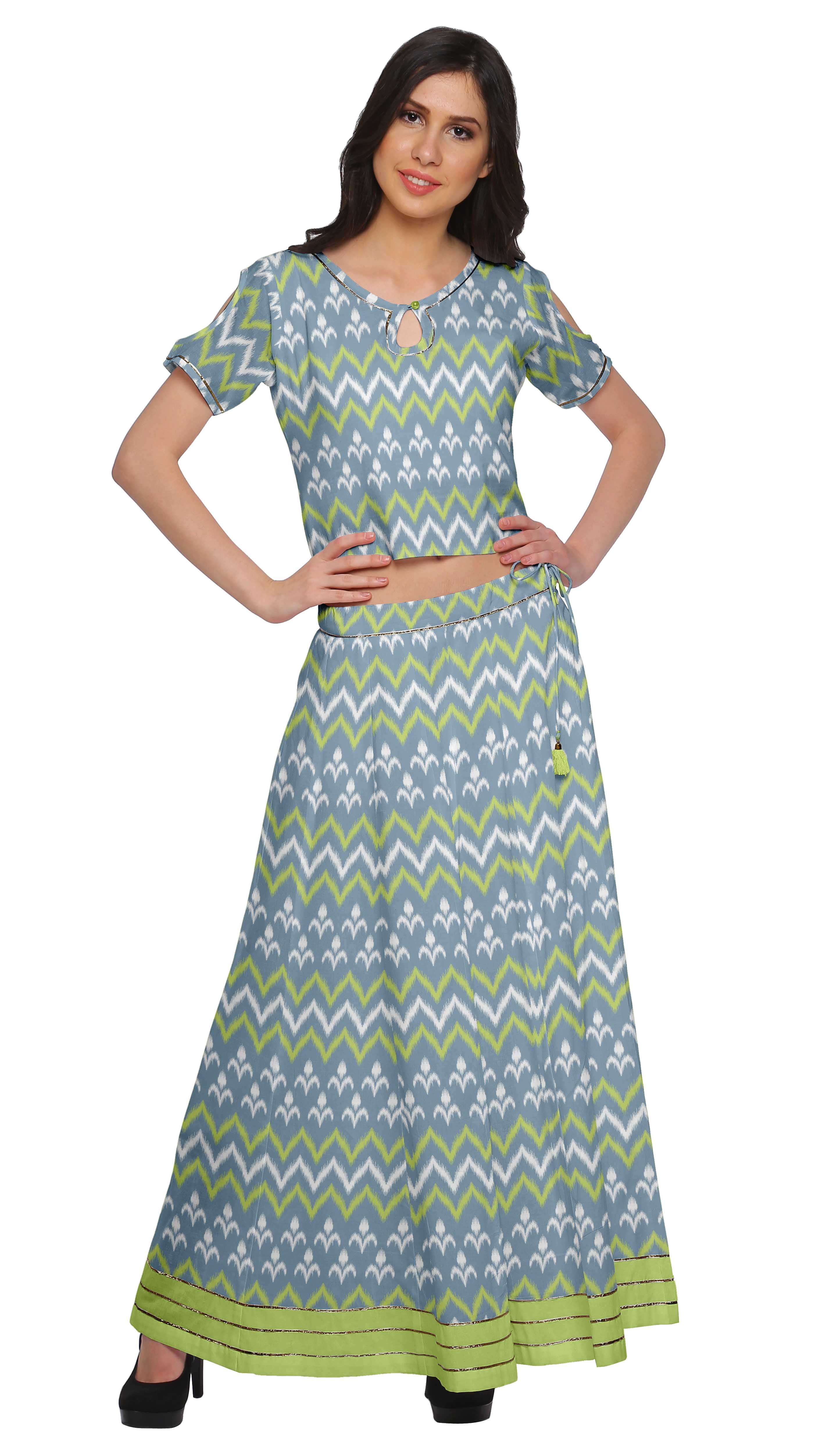 Moomaya Printed Elegant Crop Top And Long Skirt Set Ethnic Dresses For ...