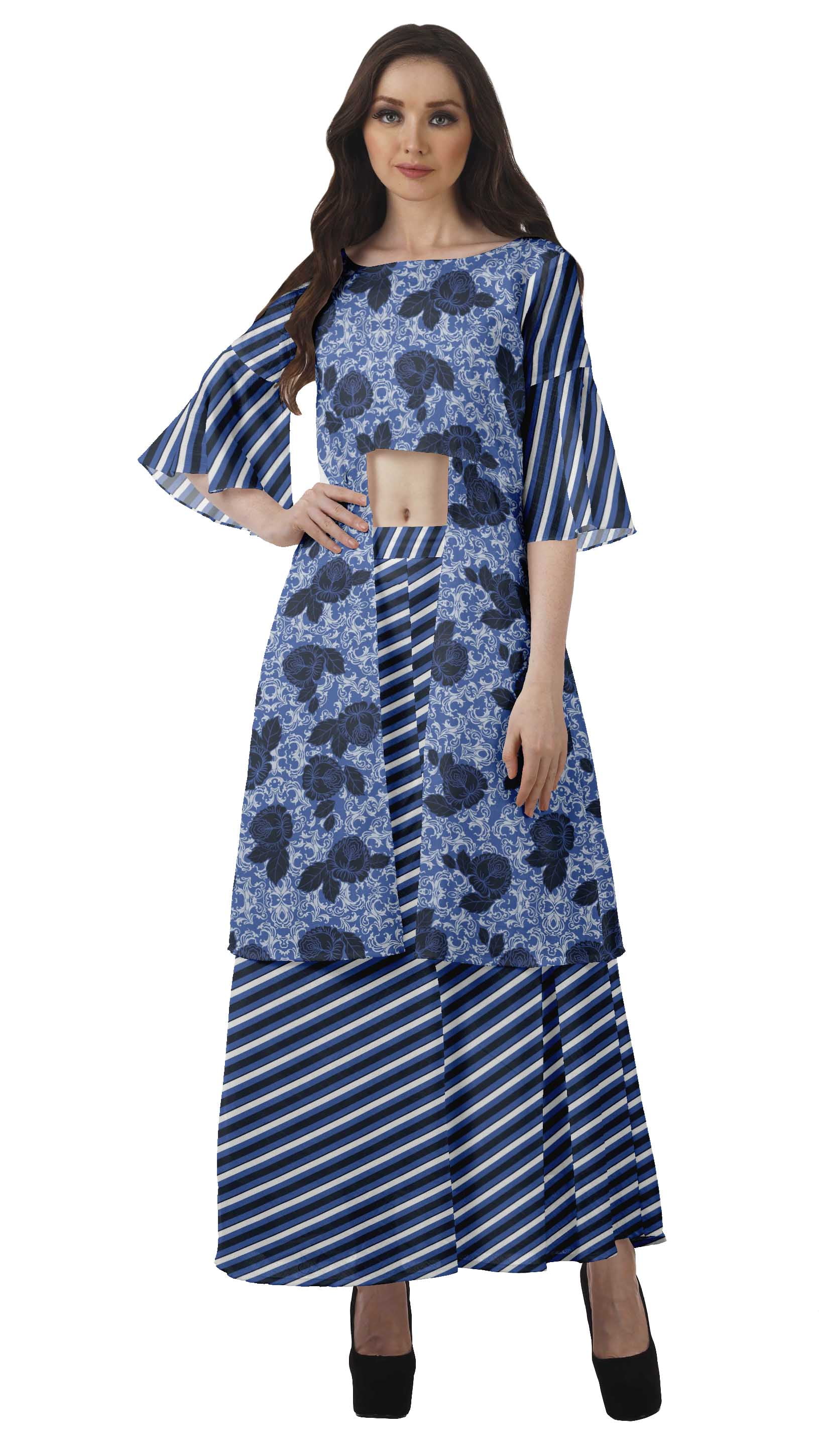 Moomaya Printed High Low Crop Top Kurti Palazzo Set Ethnic Indian ...