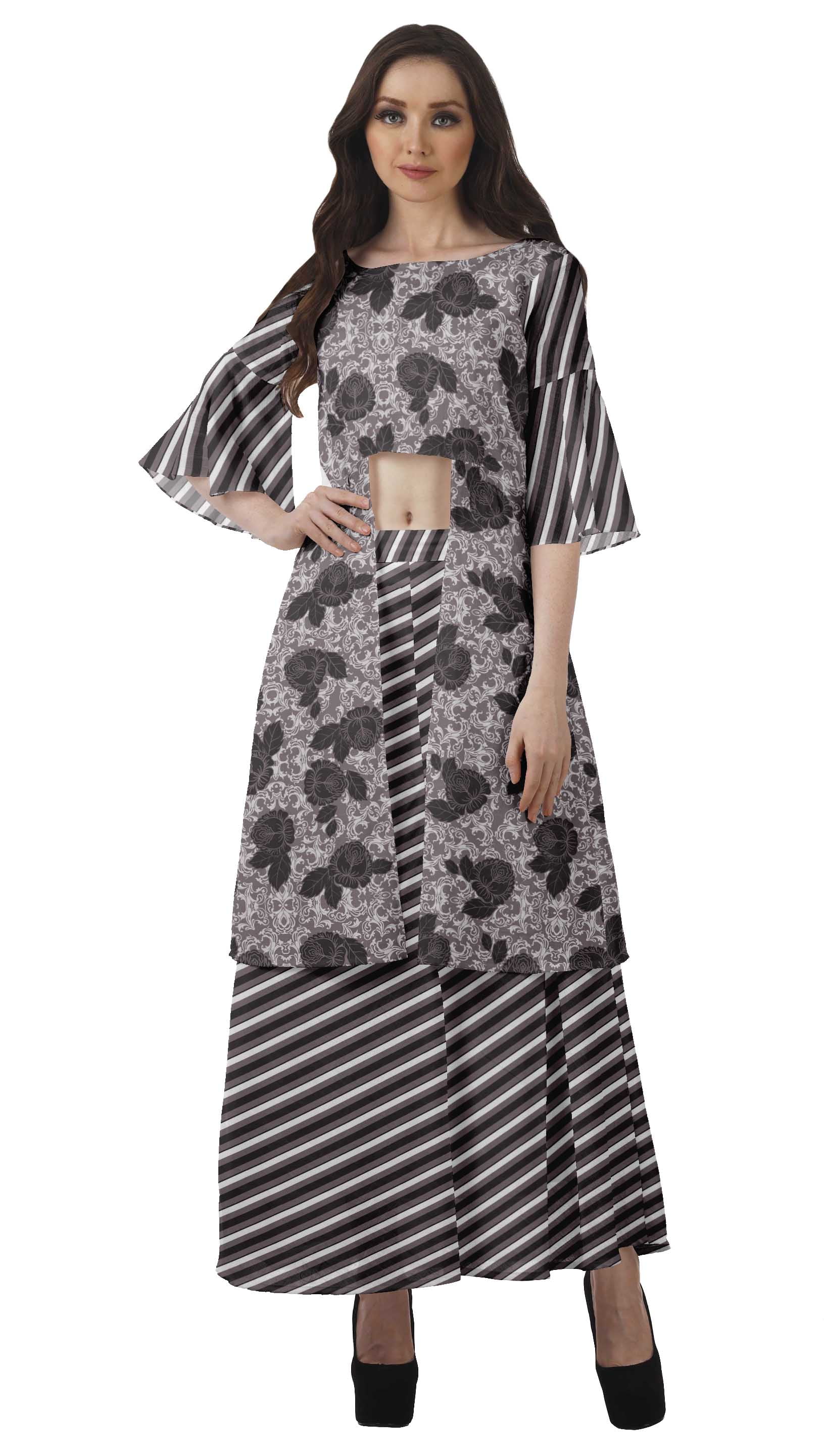 Moomaya Printed High Low Crop Top Kurti Palazzo Set Ethnic Indian ...