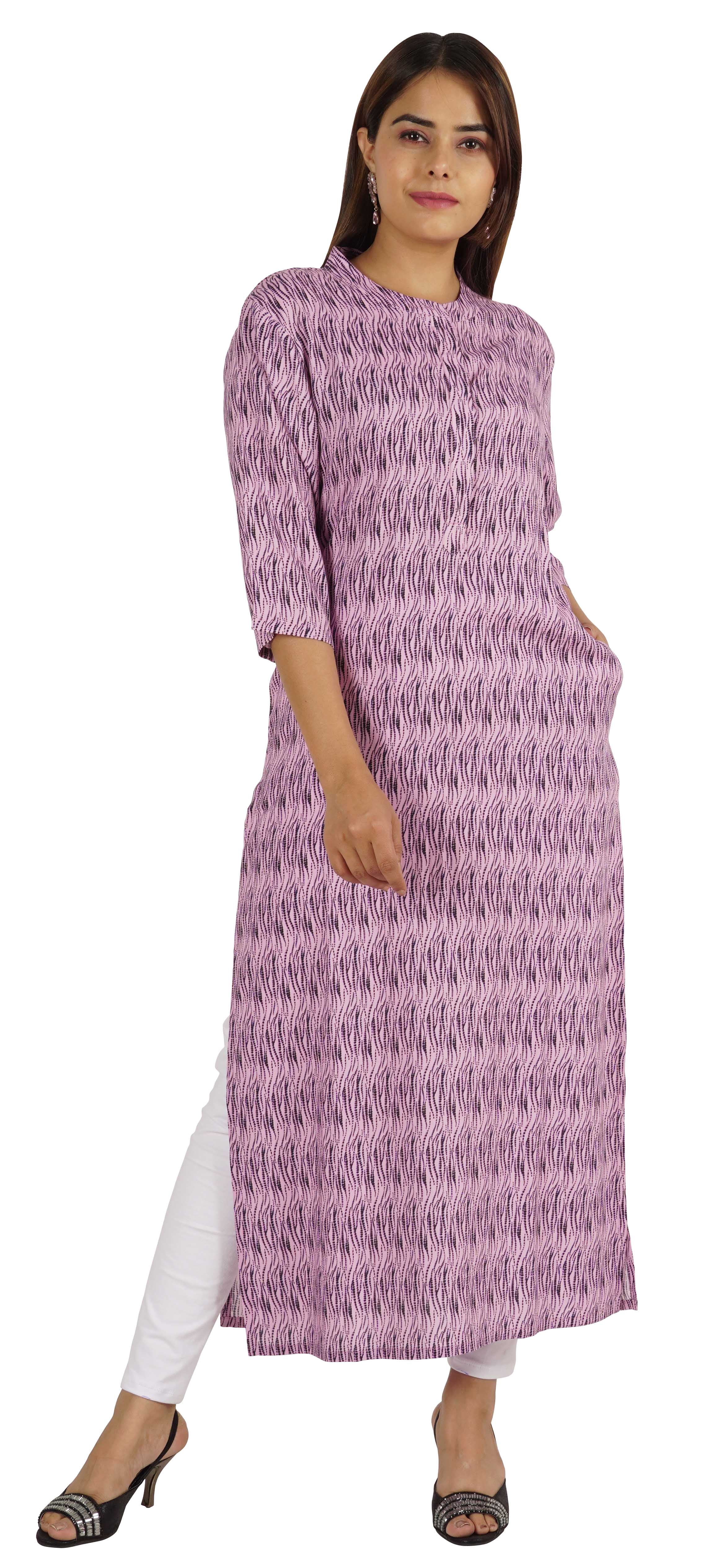 Moomaya Printed Indian Ethnic Kurti For Women Mandarin Collar Long ...