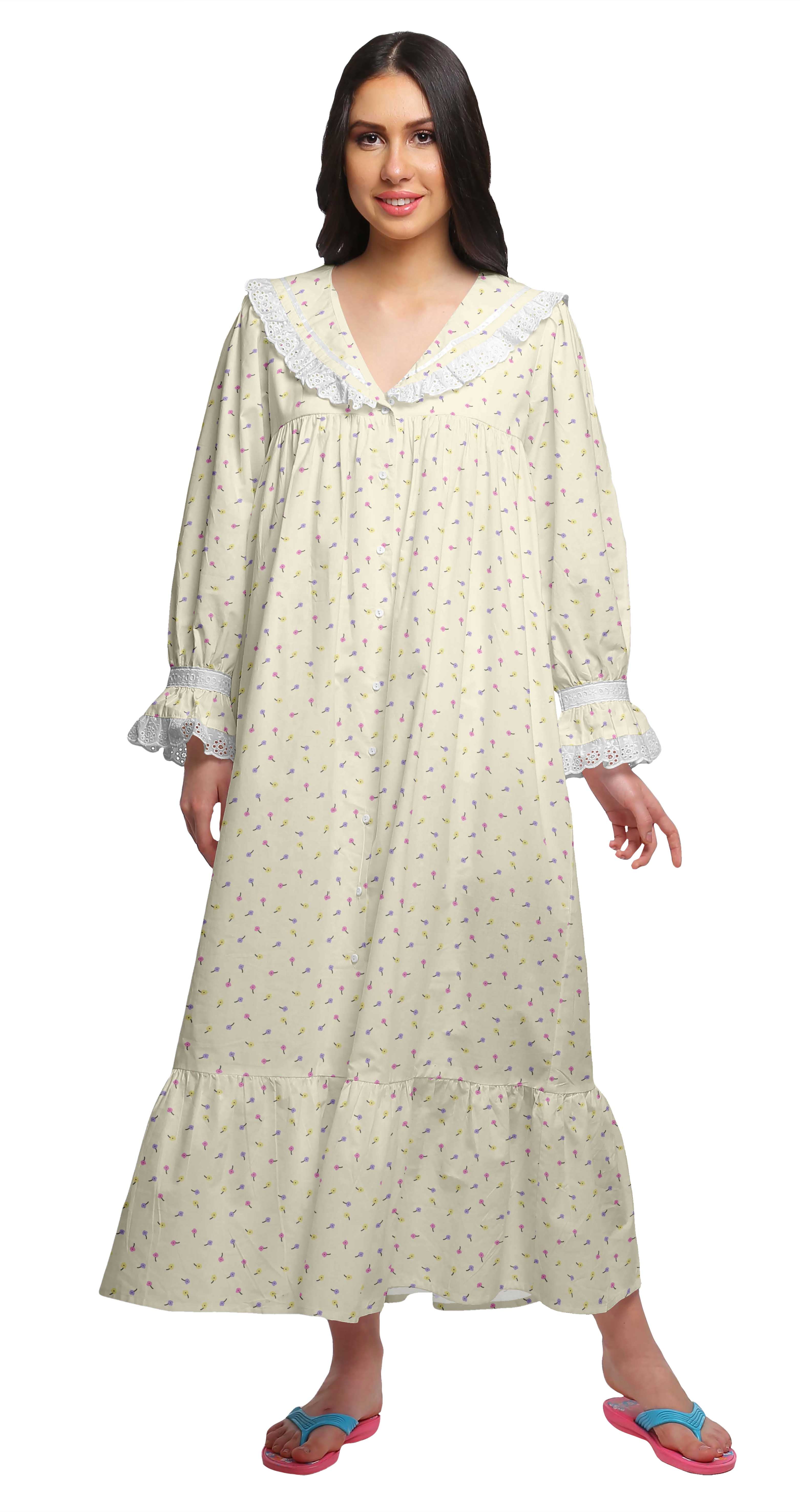 Moomaya Printed Nightdress For Ladies Cotton Ruffled Border Nursing ...