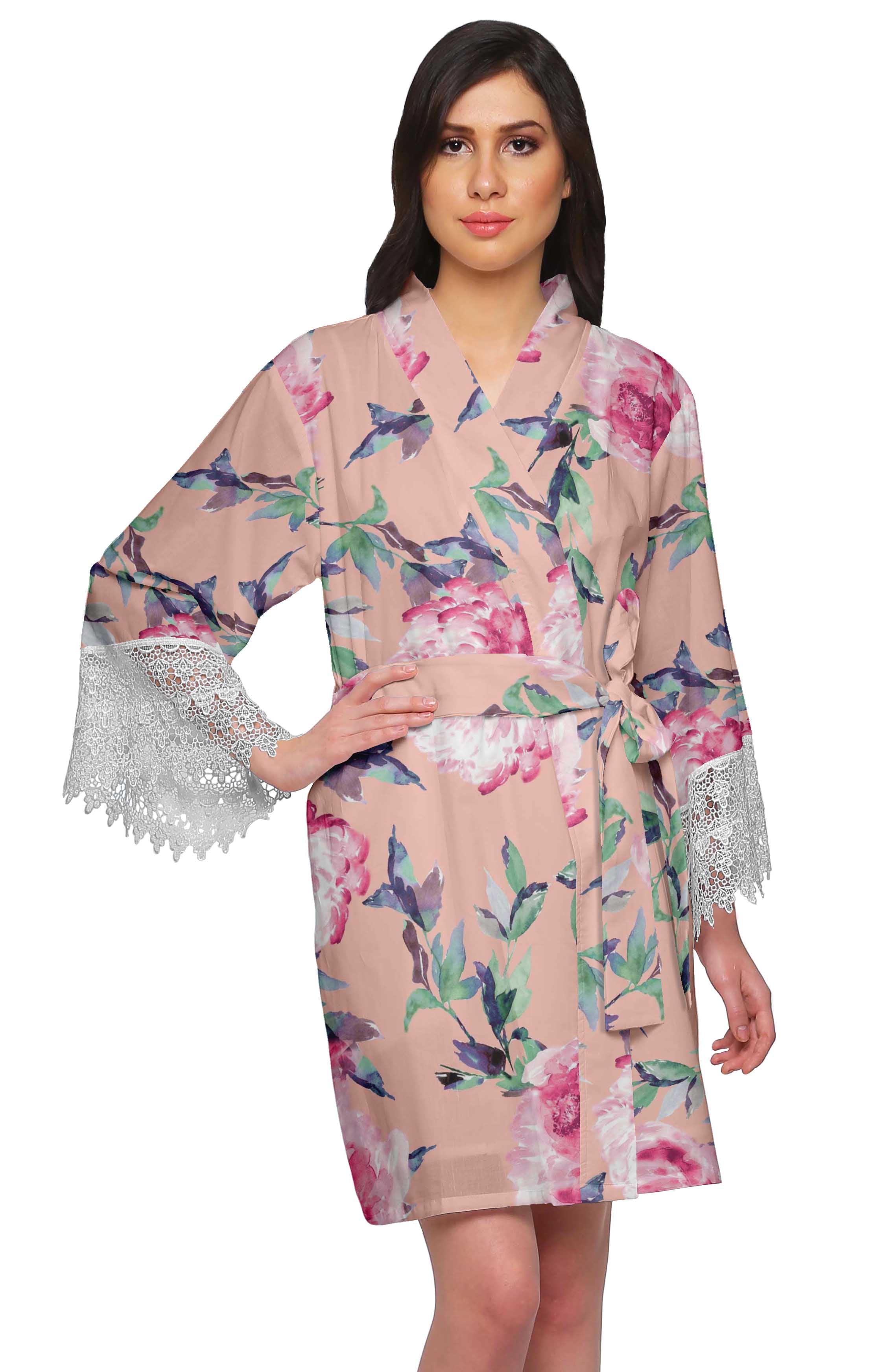 Moomaya Printed Short Robes For Women Cotton Robes For Women With Lace ...