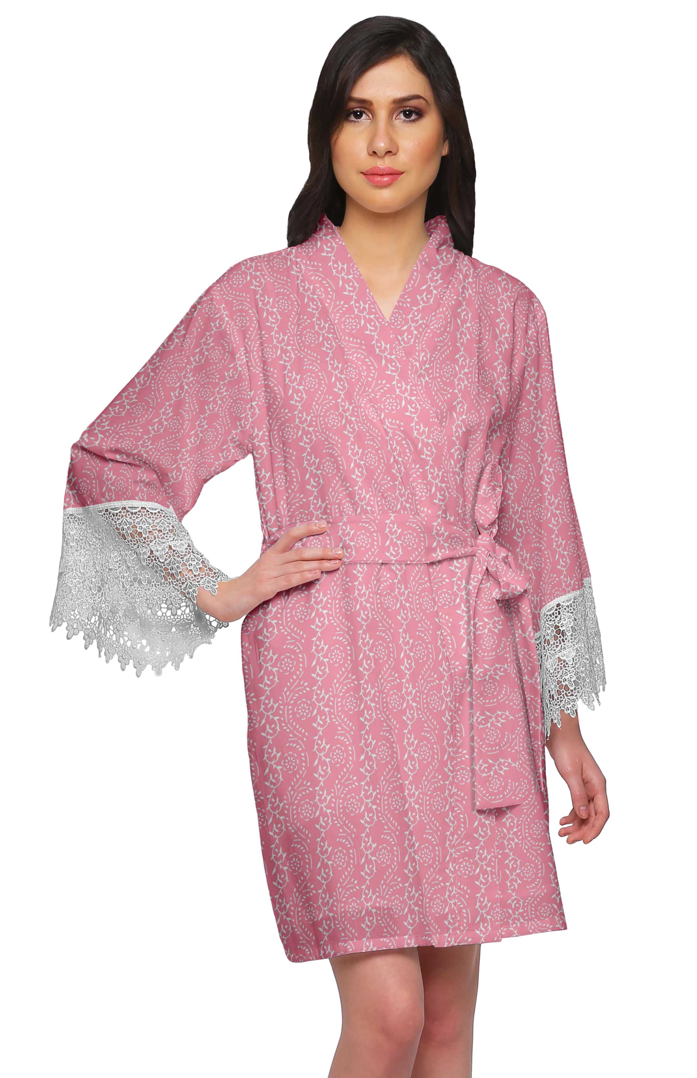 Moomaya Printed Short Robes For Women Cotton Robes For Women With Lace ...