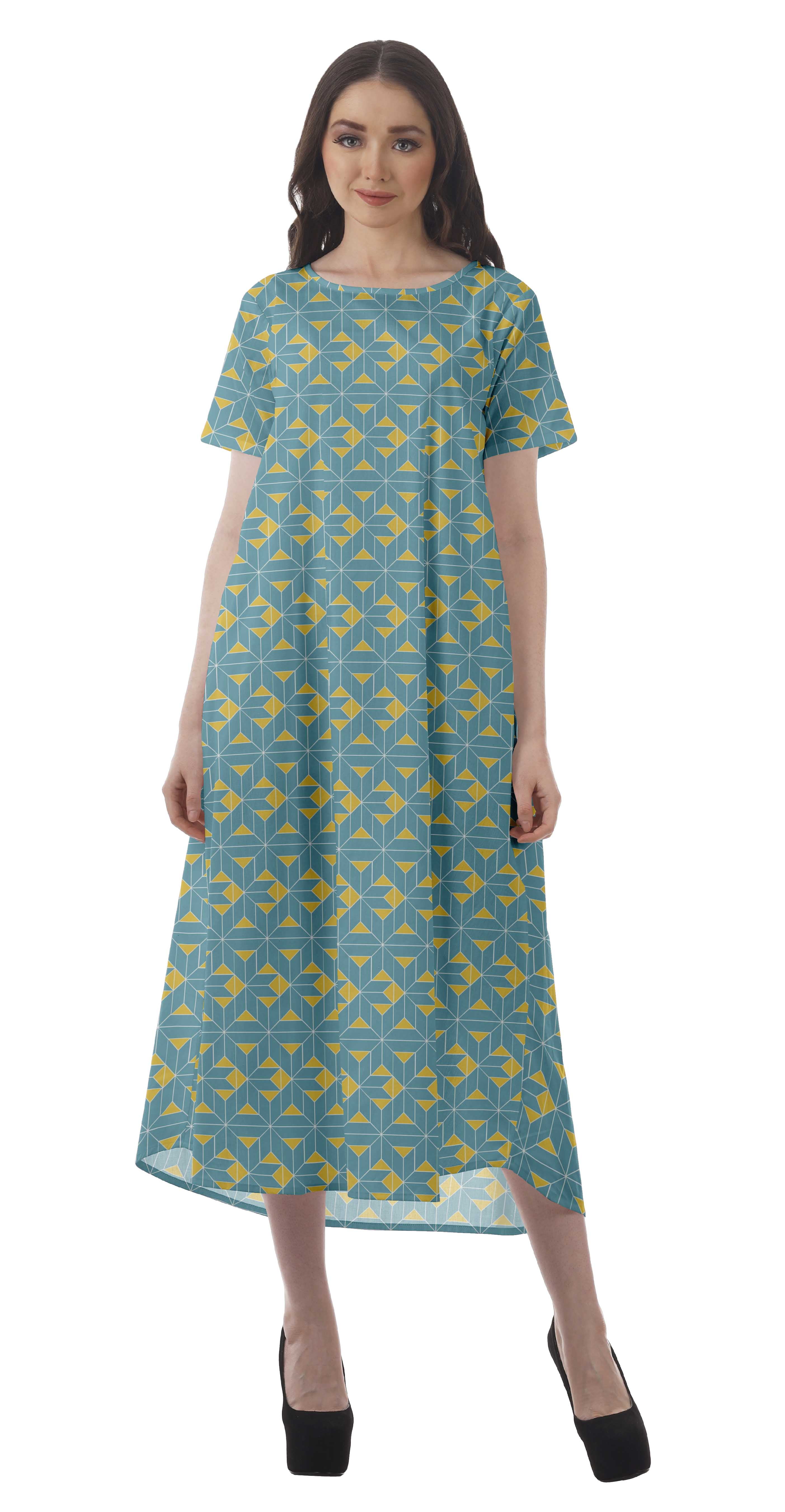 Moomaya Printed Sun Dresses Women Short Sleeve Cotton Flex Party Dress ...