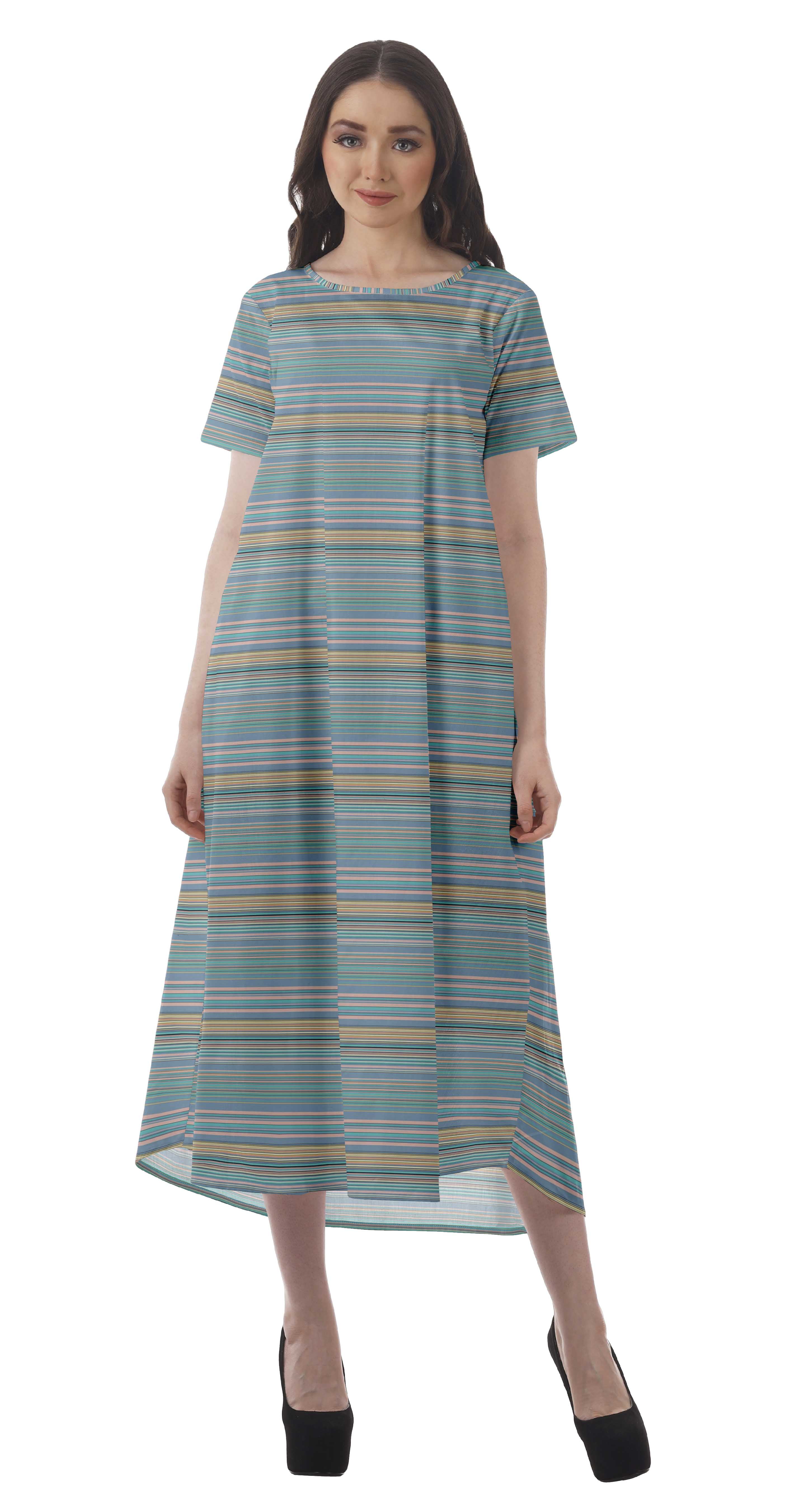 Moomaya Printed Sun Dresses Women Short Sleeve Cotton Flex Party Dress ...