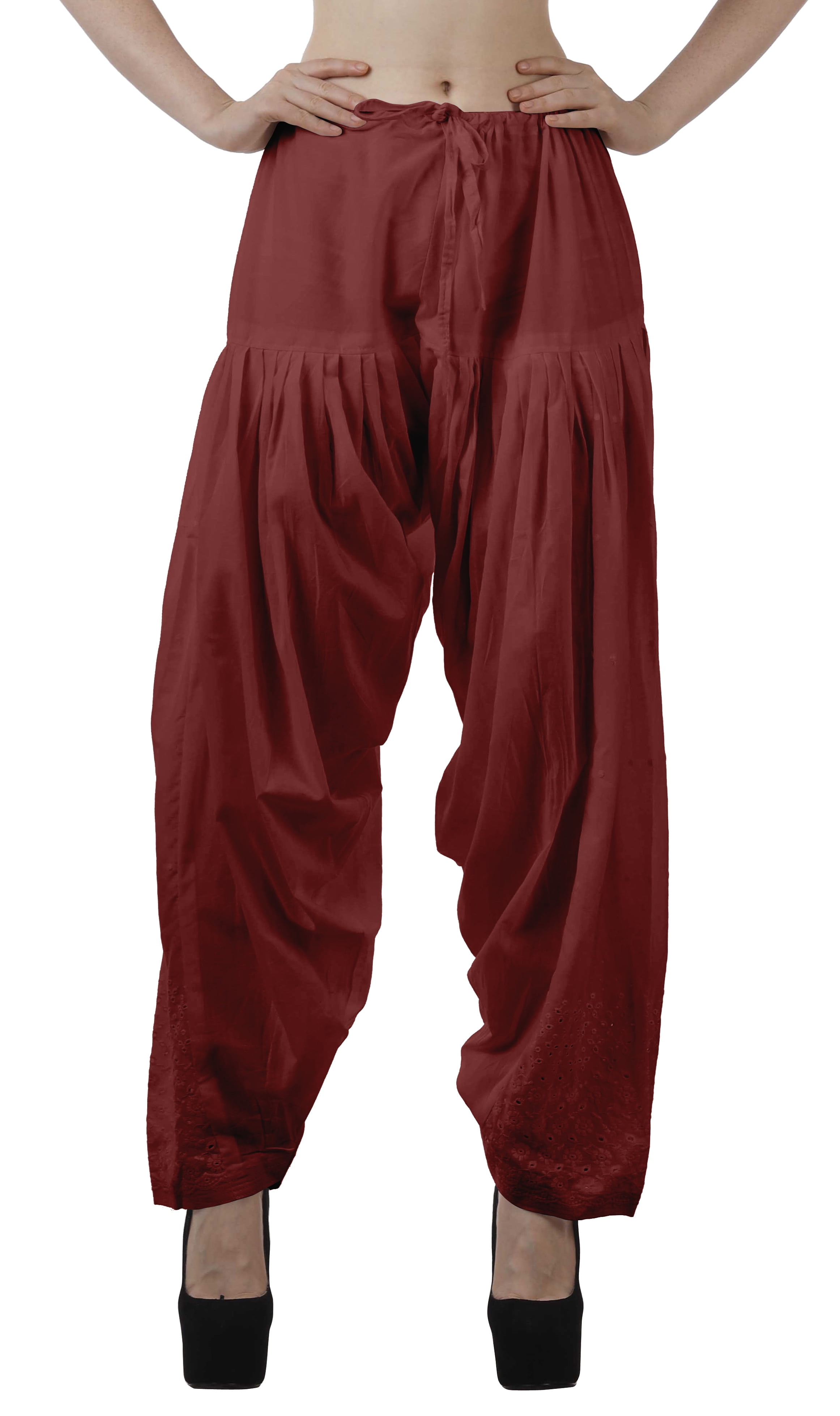 Moomaya Schiffli Detain Solid Punjabi Salwar Relaxed Drawstring Waist ...