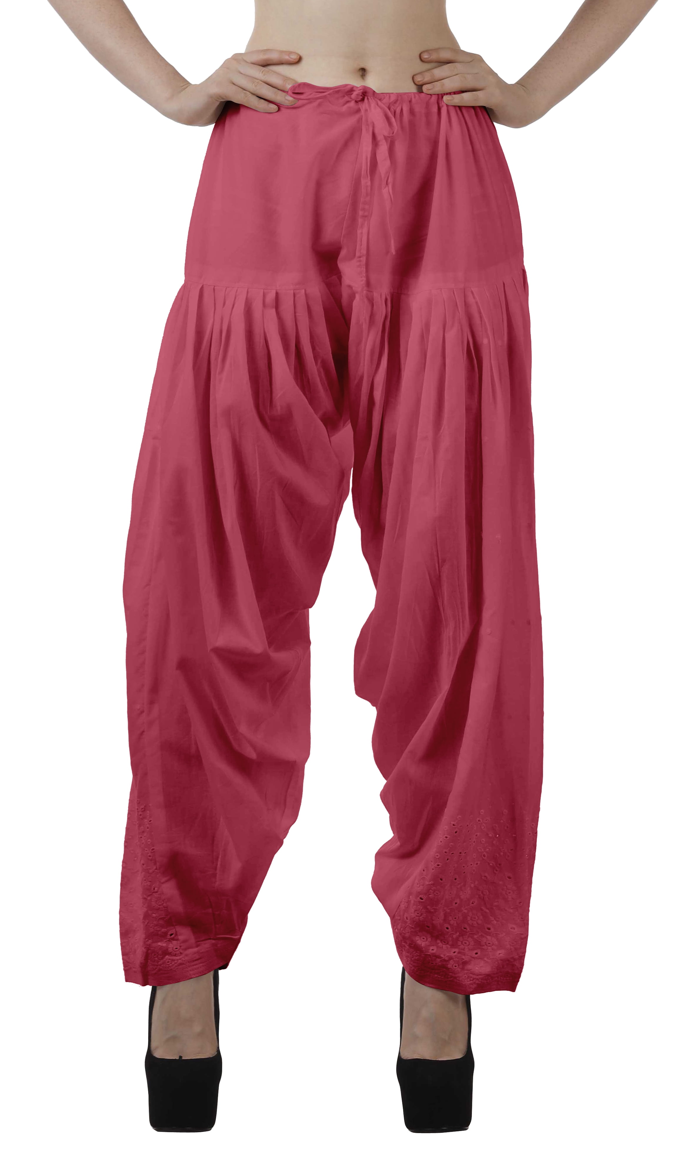 Moomaya Schiffli Detain Solid Punjabi Salwar Relaxed Drawstring Waist ...