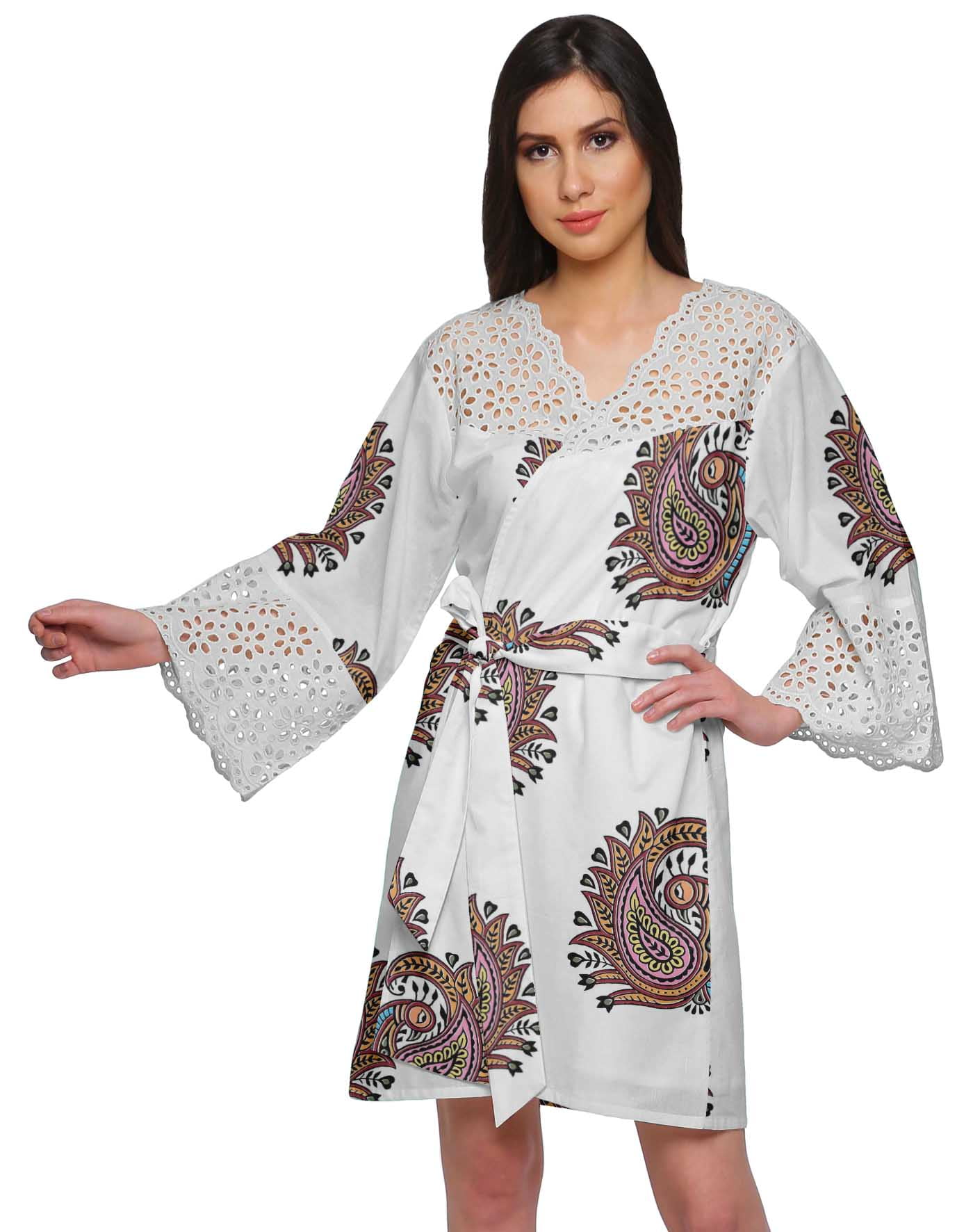 Moomaya Short Robes For Women Lightweight Venice Lace Summer Loungewear ...