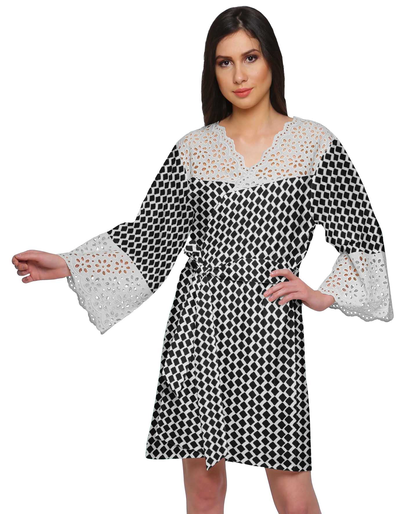 Moomaya Short Robes For Women Lightweight Venice Lace Summer Loungewear ...