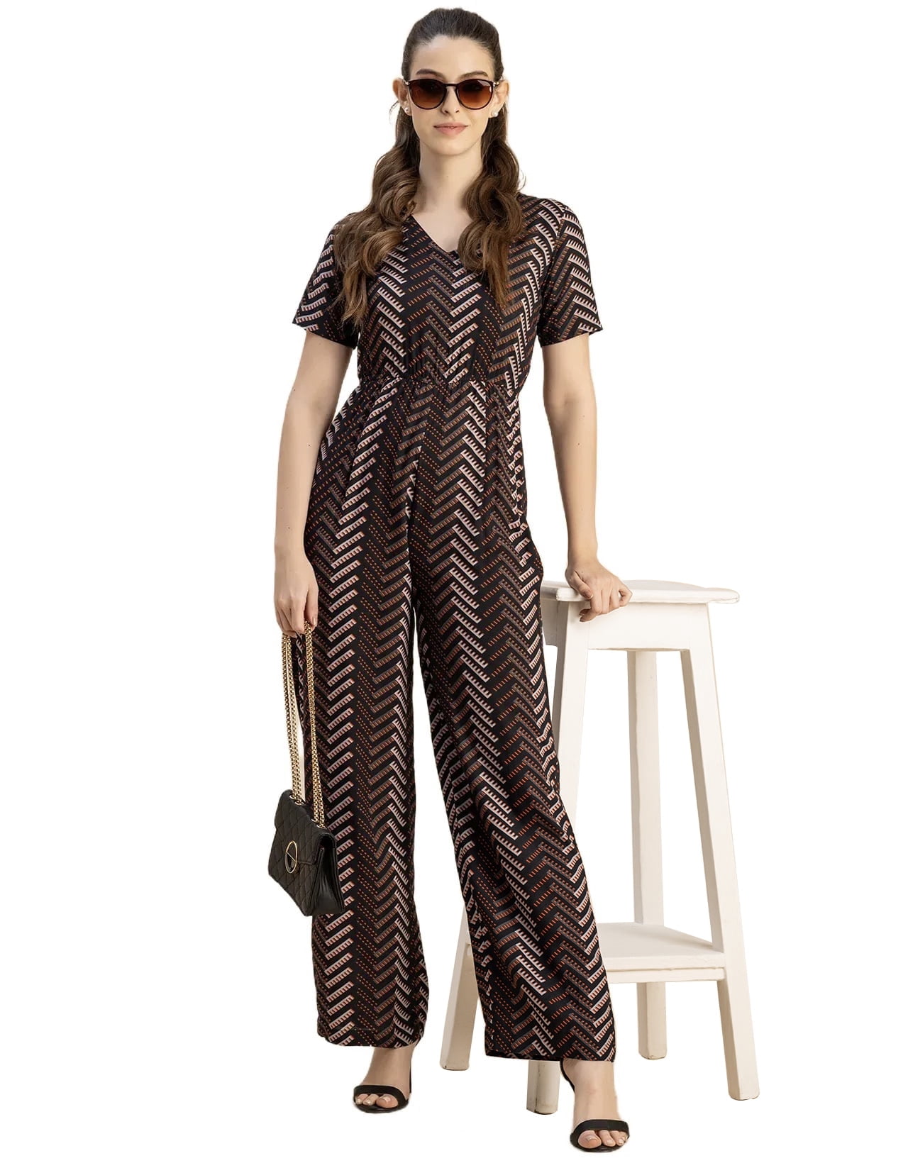 Moomaya Short Sleeve Full Leg Printed Rayon Jumpsuit - Women's Trendy ...