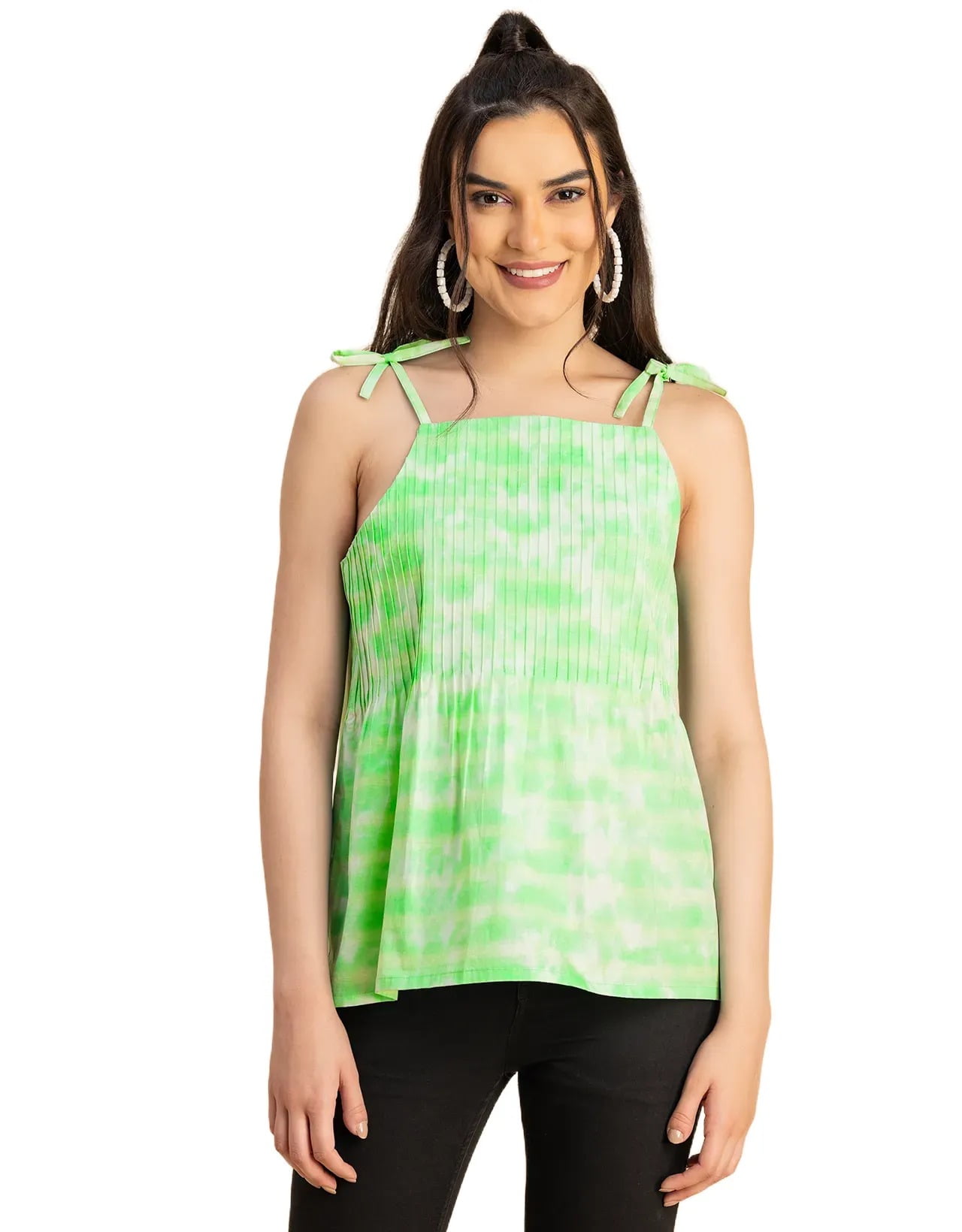 Moomaya Shoulder Straps Square Neck Pin Tucks Cotton Top - Women's ...