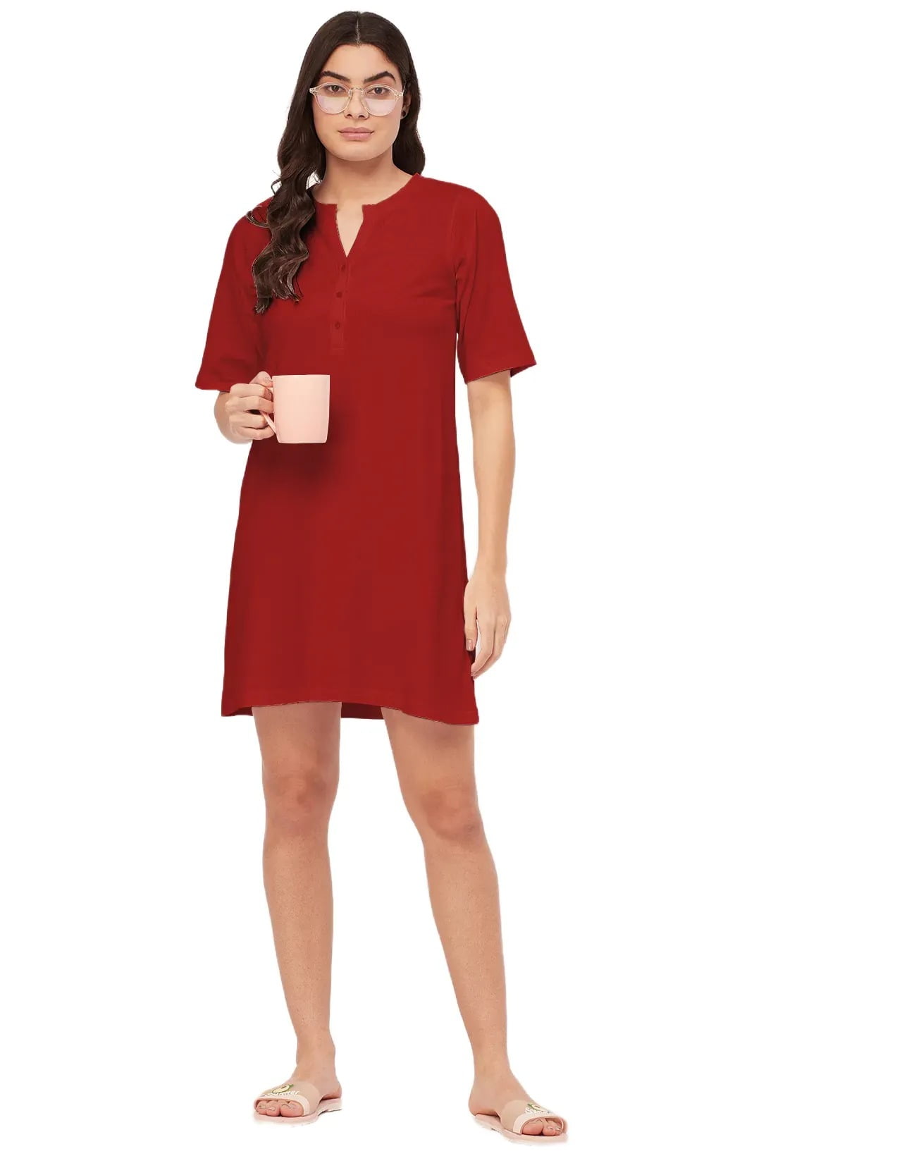 Moomaya Sleepwear, Solid Night Dress For Women, Jersey Sleep Shirt ...