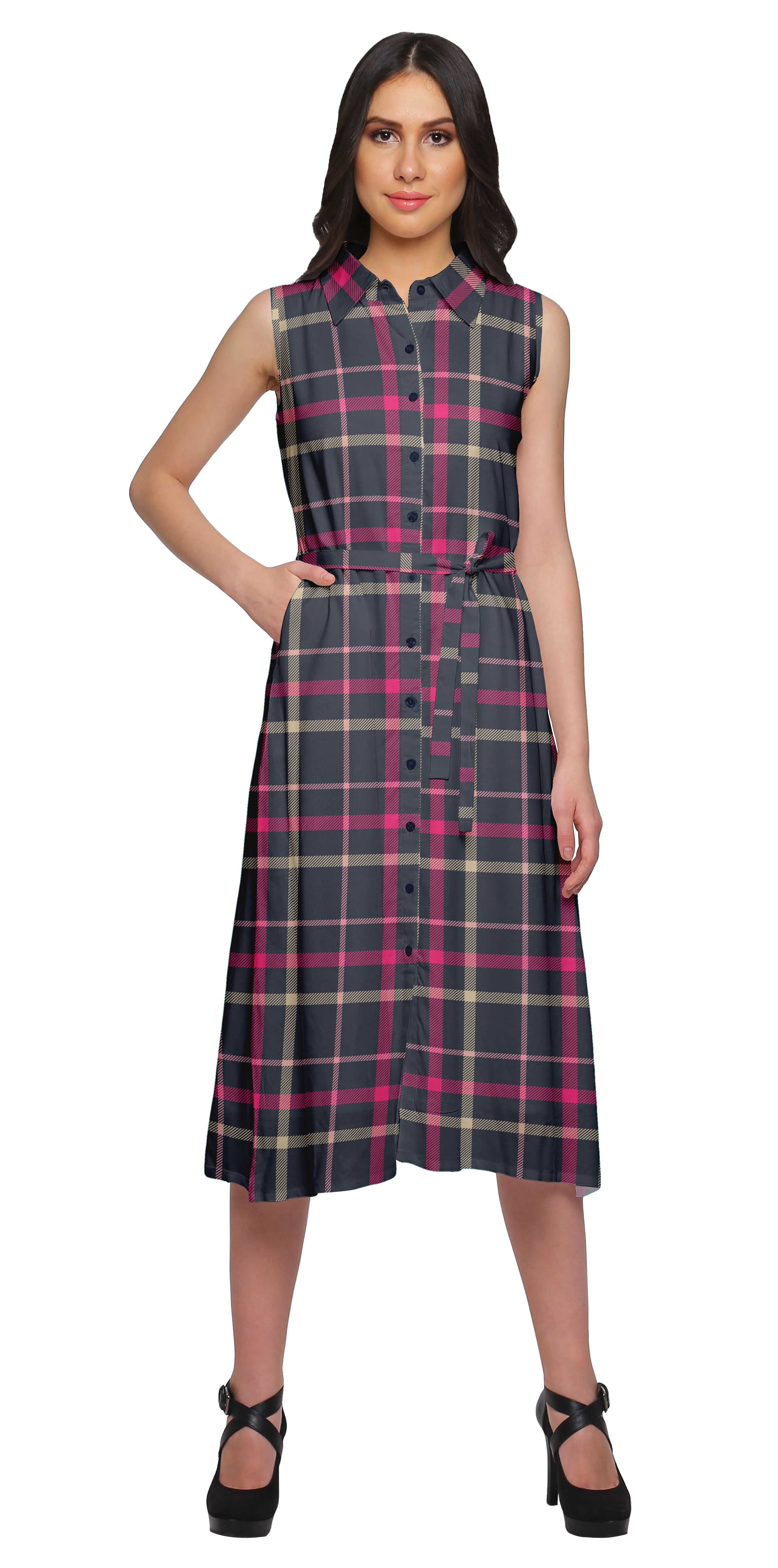 Moomaya Sleeveless Printed Button Down Dress With Pocket Casual Women ...