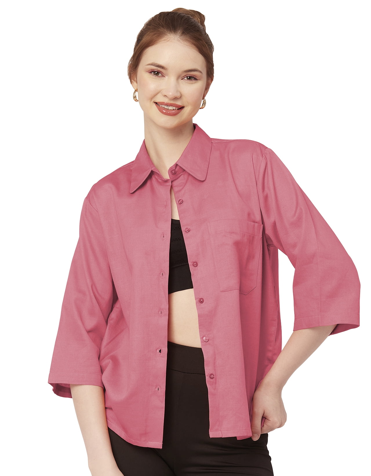 Moomaya Solid Cotton Satin Slub Shirt, Over-Sized Long Sleeves Drop ...
