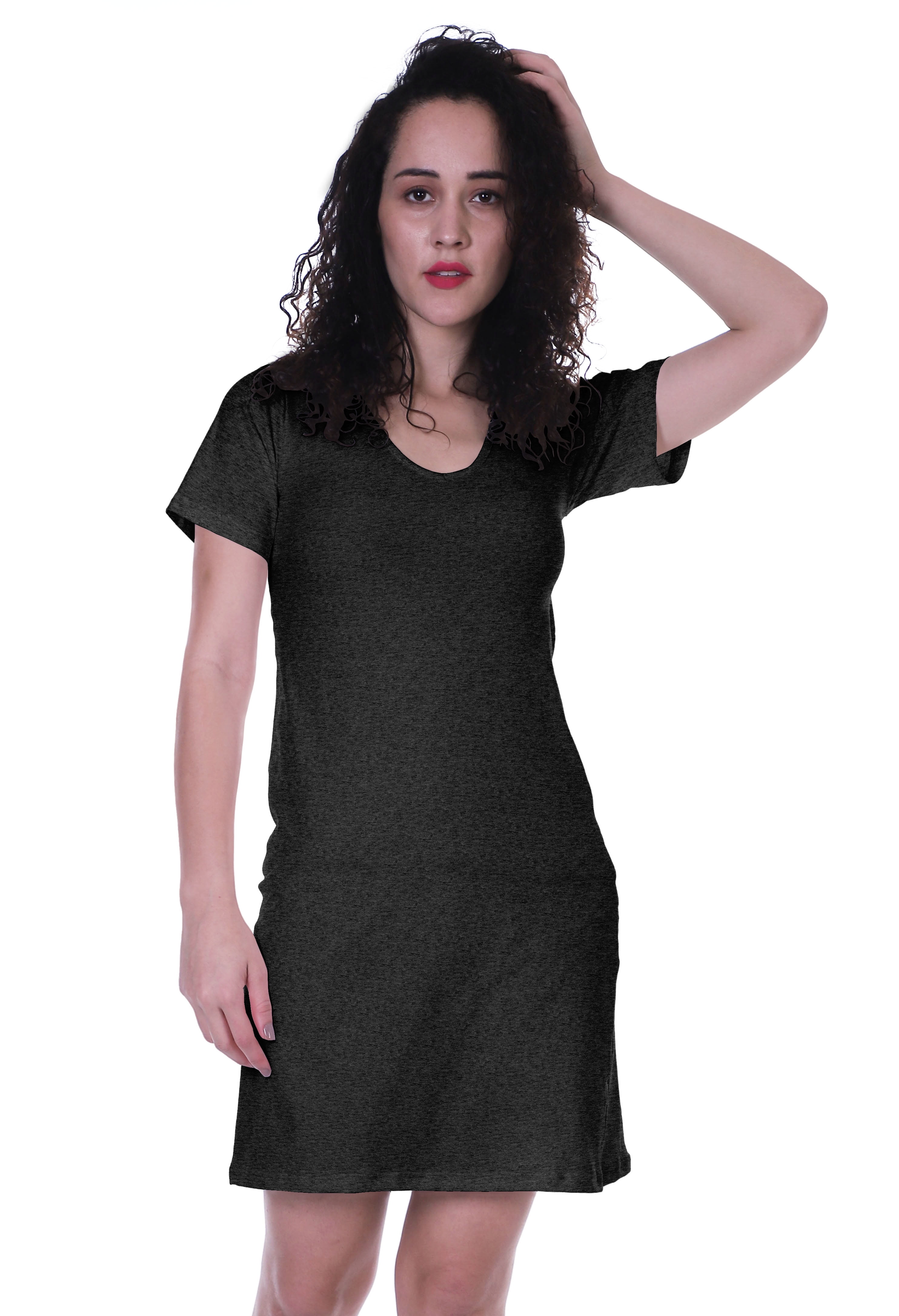 Moomaya Summer Fit Short Sleeve Plain Jersey Dress Basic Casual Short ...