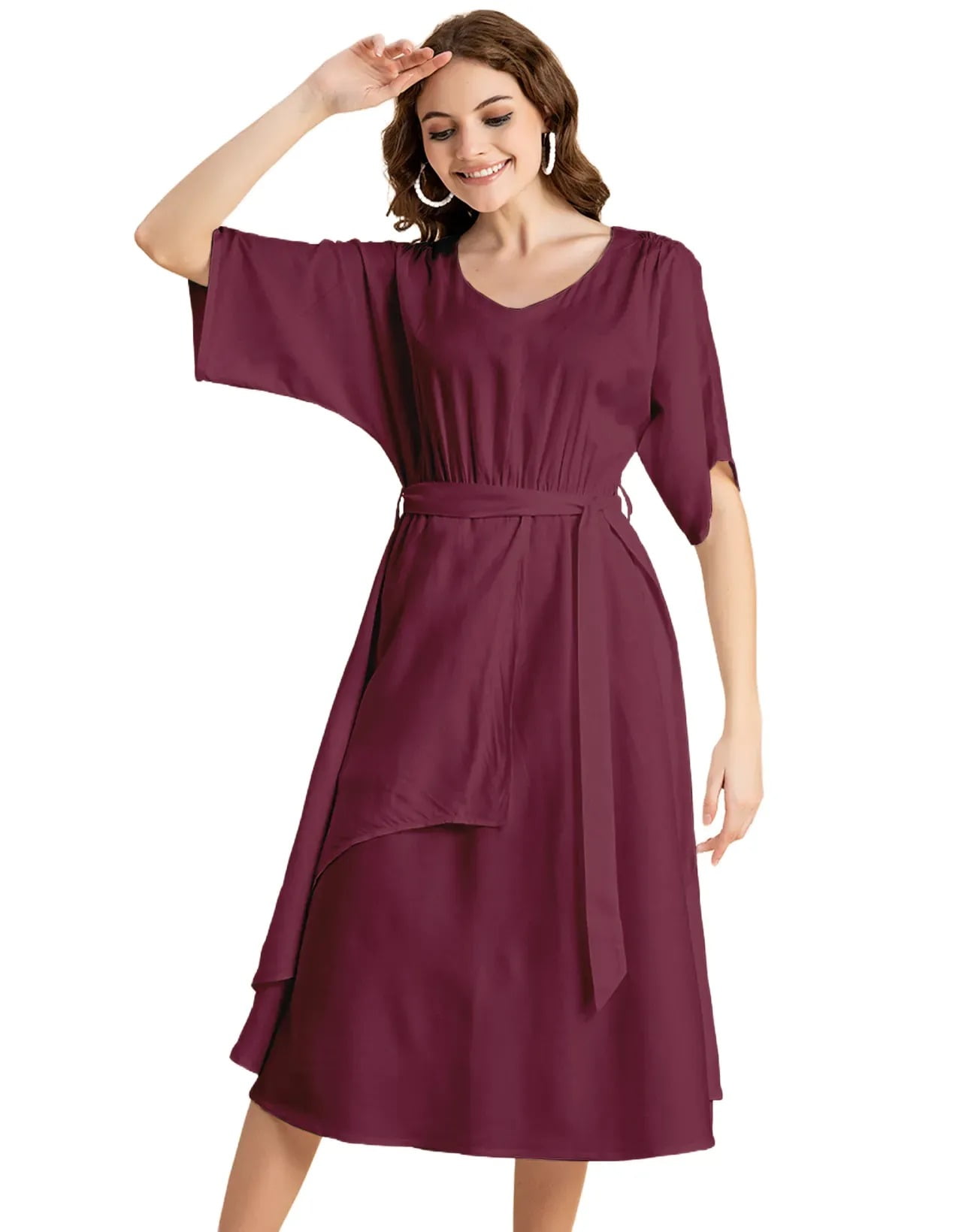 Moomaya V Neck Solid Rayon Short Sleeve Maxi Dress - Women's Boho Maxi ...