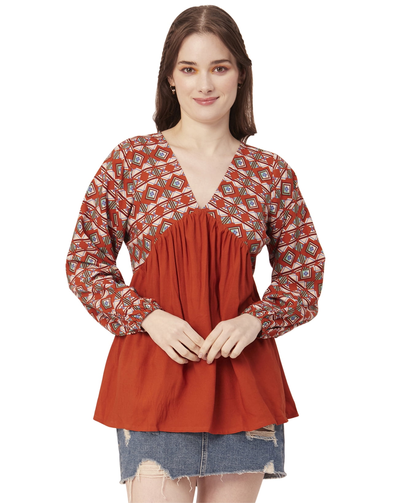 Moomaya V-Neck Tops For Womens, Viscose Rayon Printed Summer Casual Top ...