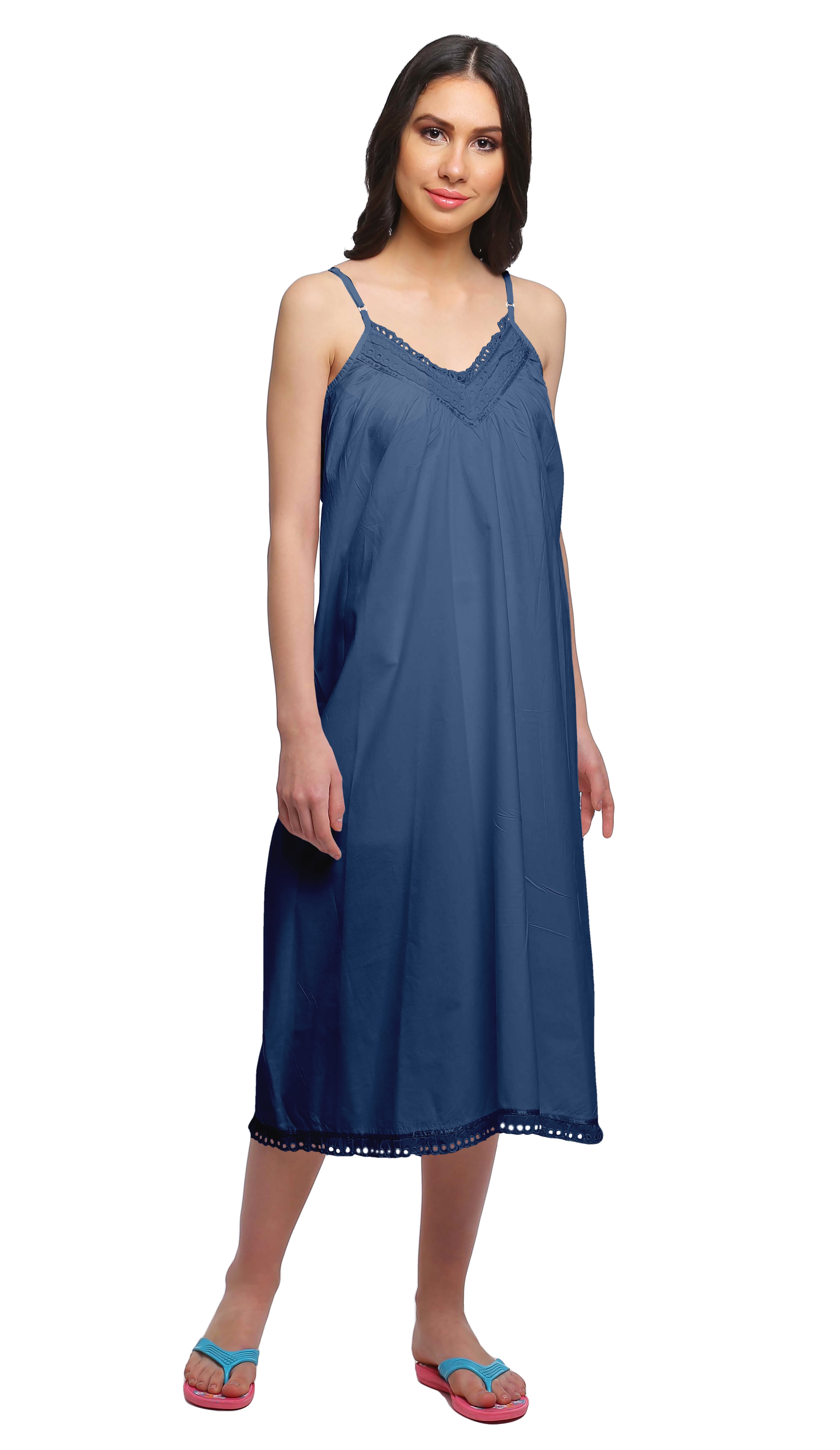 Moomaya WoMen's Solid Spaghetti Strap Nightdress Knee Length Sleepwear Gown - Walmart.com