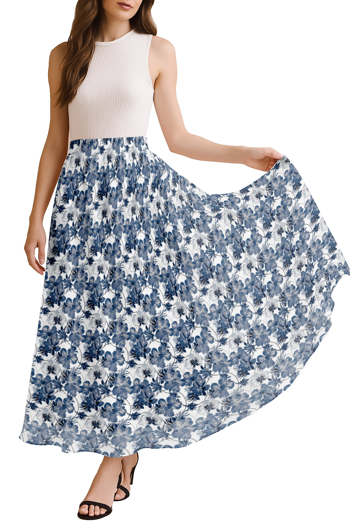 Moomaya Women's Chiffon Maxi Skirt with Lining - 40" Long Printed Skirt ...
