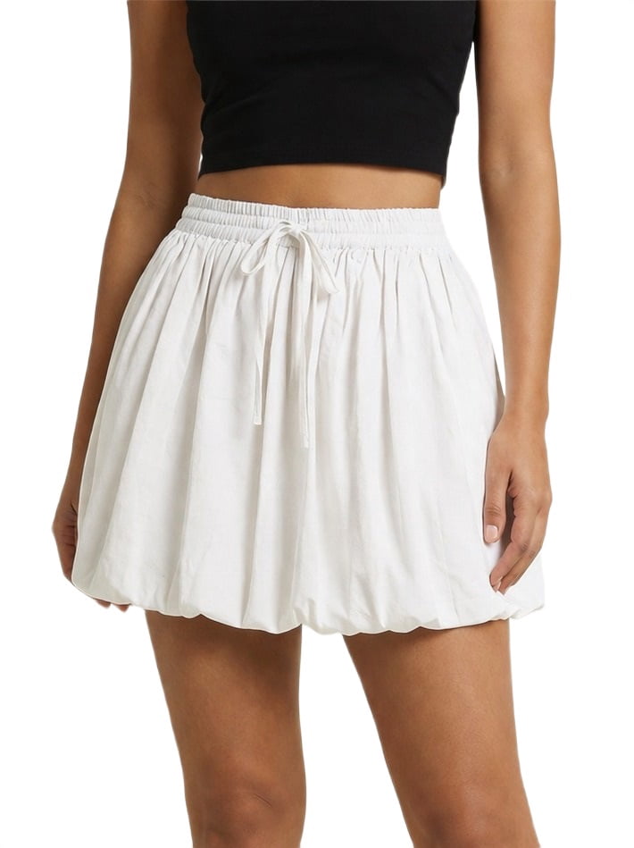 Moomaya Women’s Cotton Bubble Mini Skirt | High Rise Elastic Waist with ...