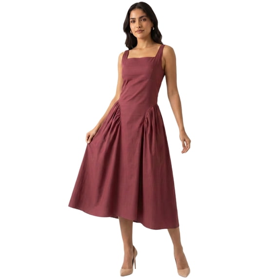 Moomaya Women’s Cotton Corset Midi Dress | Square Neck Fit & Flare ...