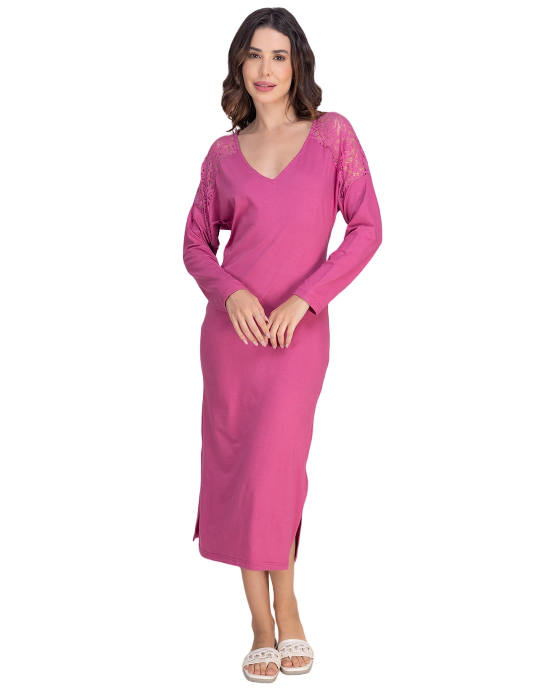 Moomaya Women's Long Nightdress - Elegant V-Neck Maxi Nightgown With ...