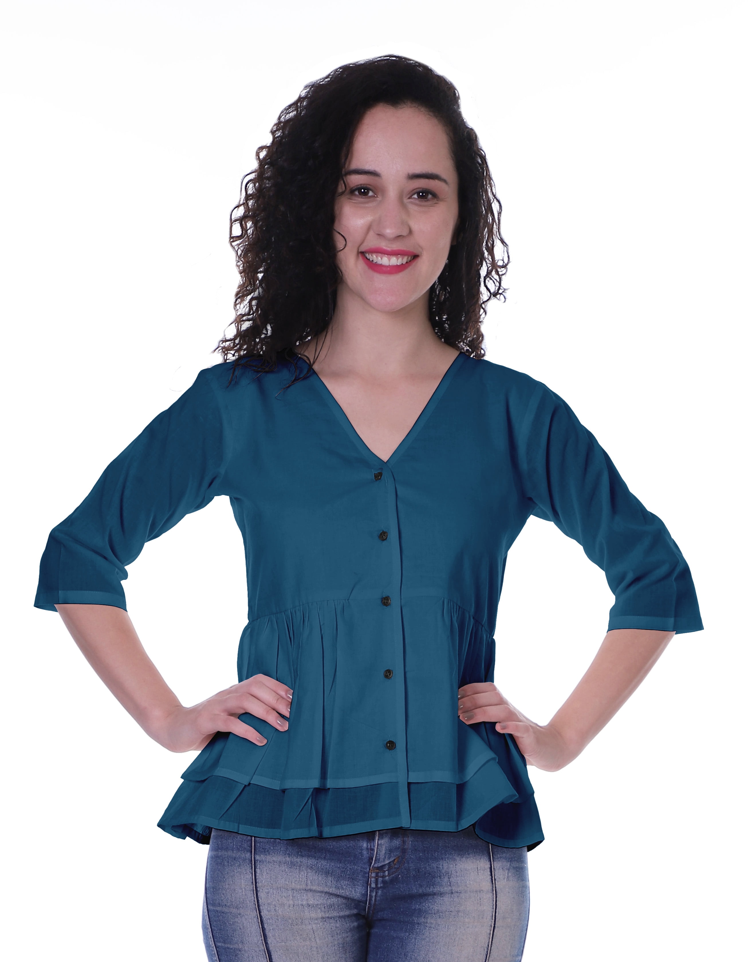 Moomaya Womens Cotton Peplum Top V-Neck Cotton Tunic Ethnic Blouse ...