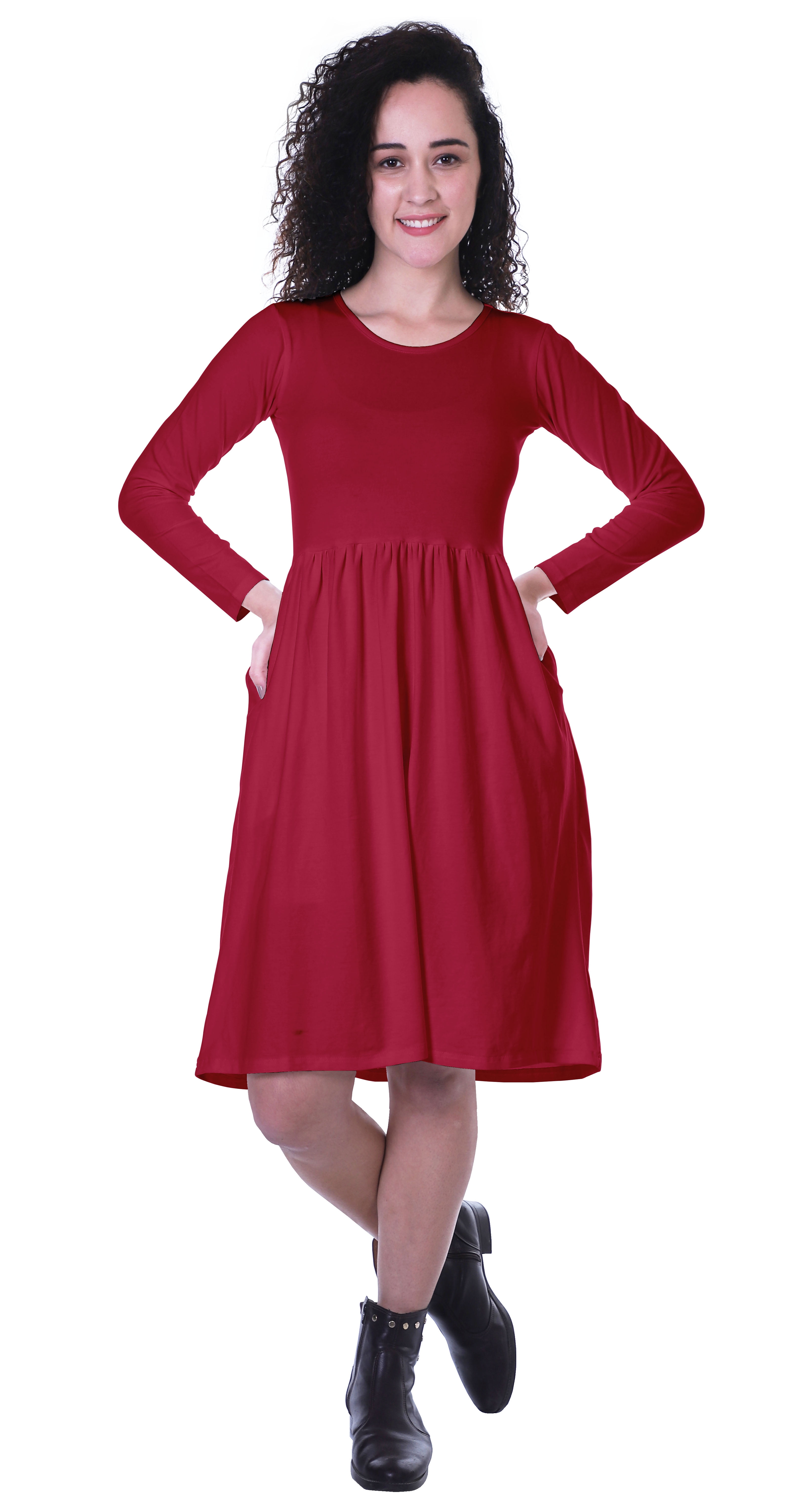 Moomaya Womens Full Sleeves Gathered Waist Dress Casual Relaxed Fit ...