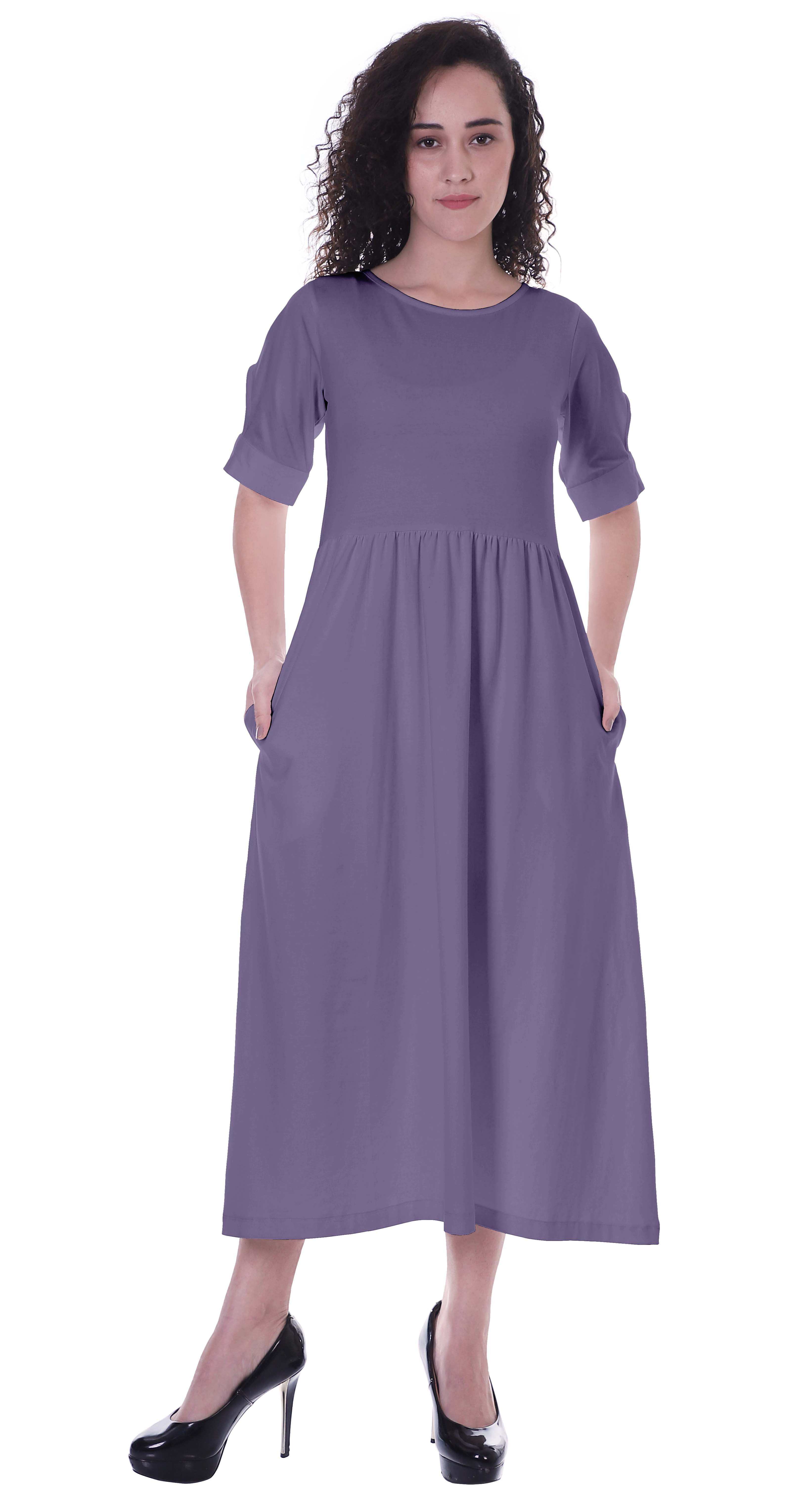 Moomaya Womens Gathered Waist Dress Tea Length Dresses Classic Summer ...