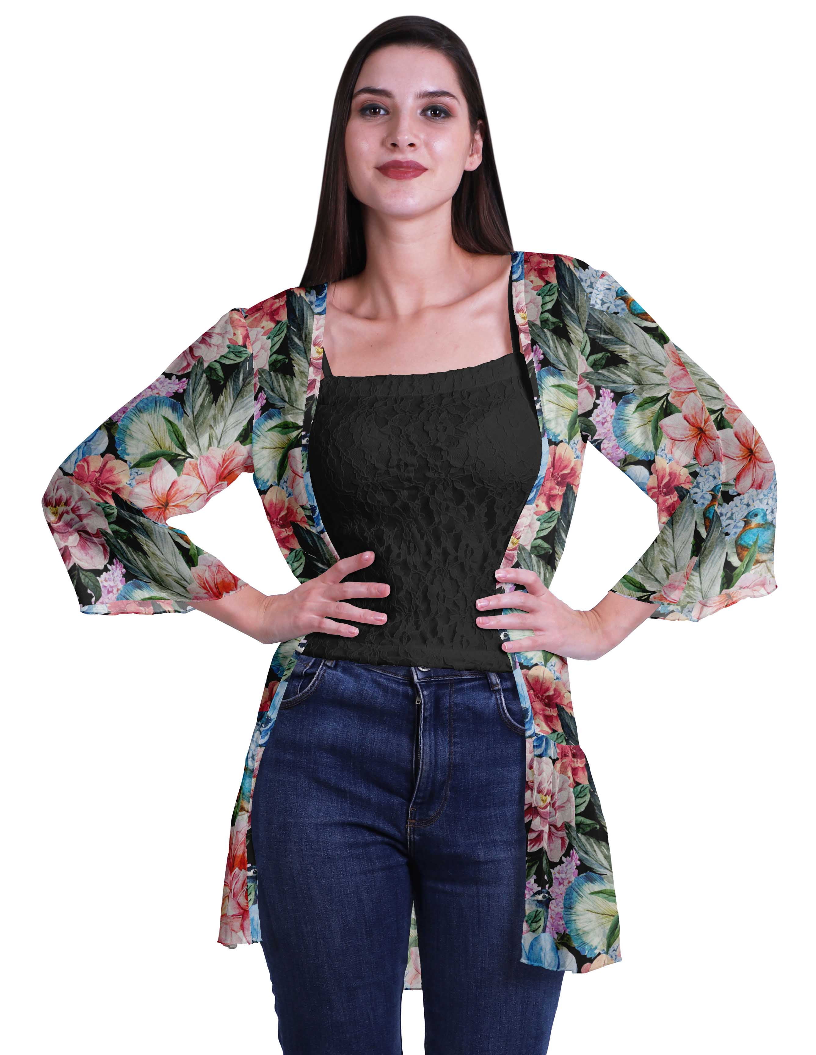 Moomaya Womens Gerorgette Cover Ups For Swimwear Printed Long Sleeve ...