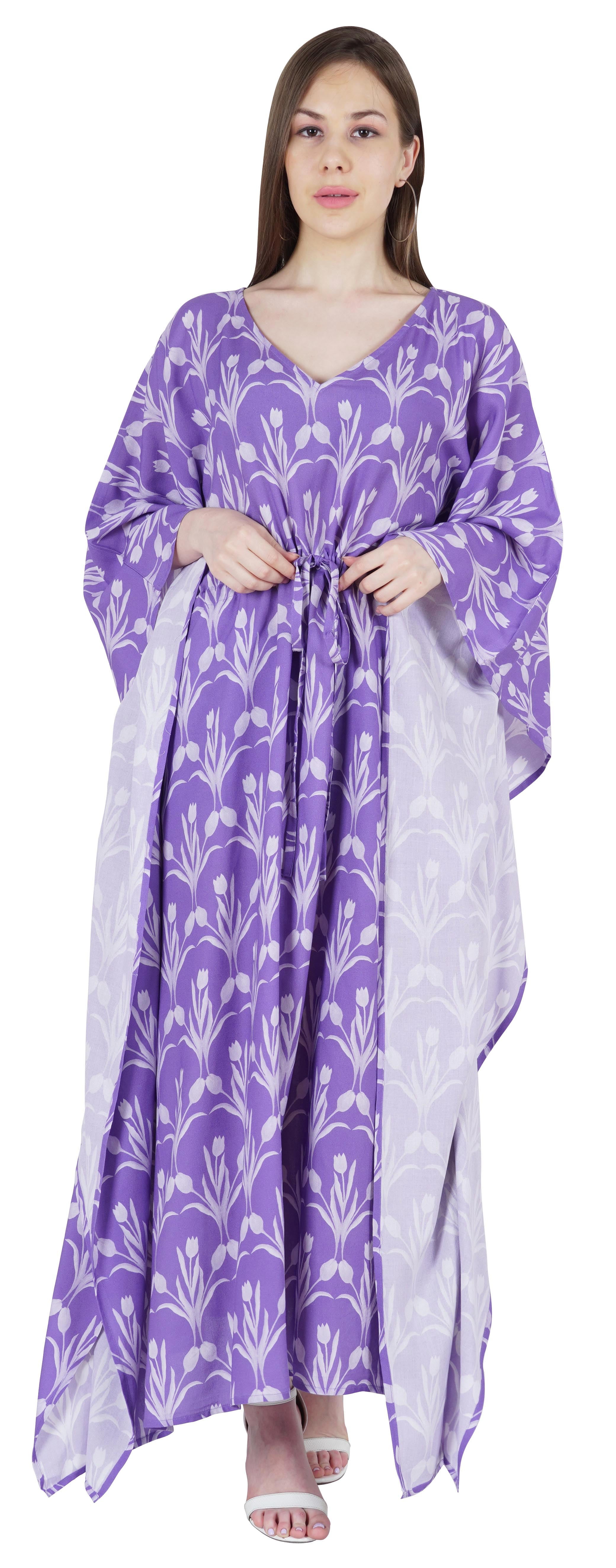 Moomaya Womens Sleep Kaftan V-Neck Cover Up Long Caftan Maxi Dress ...